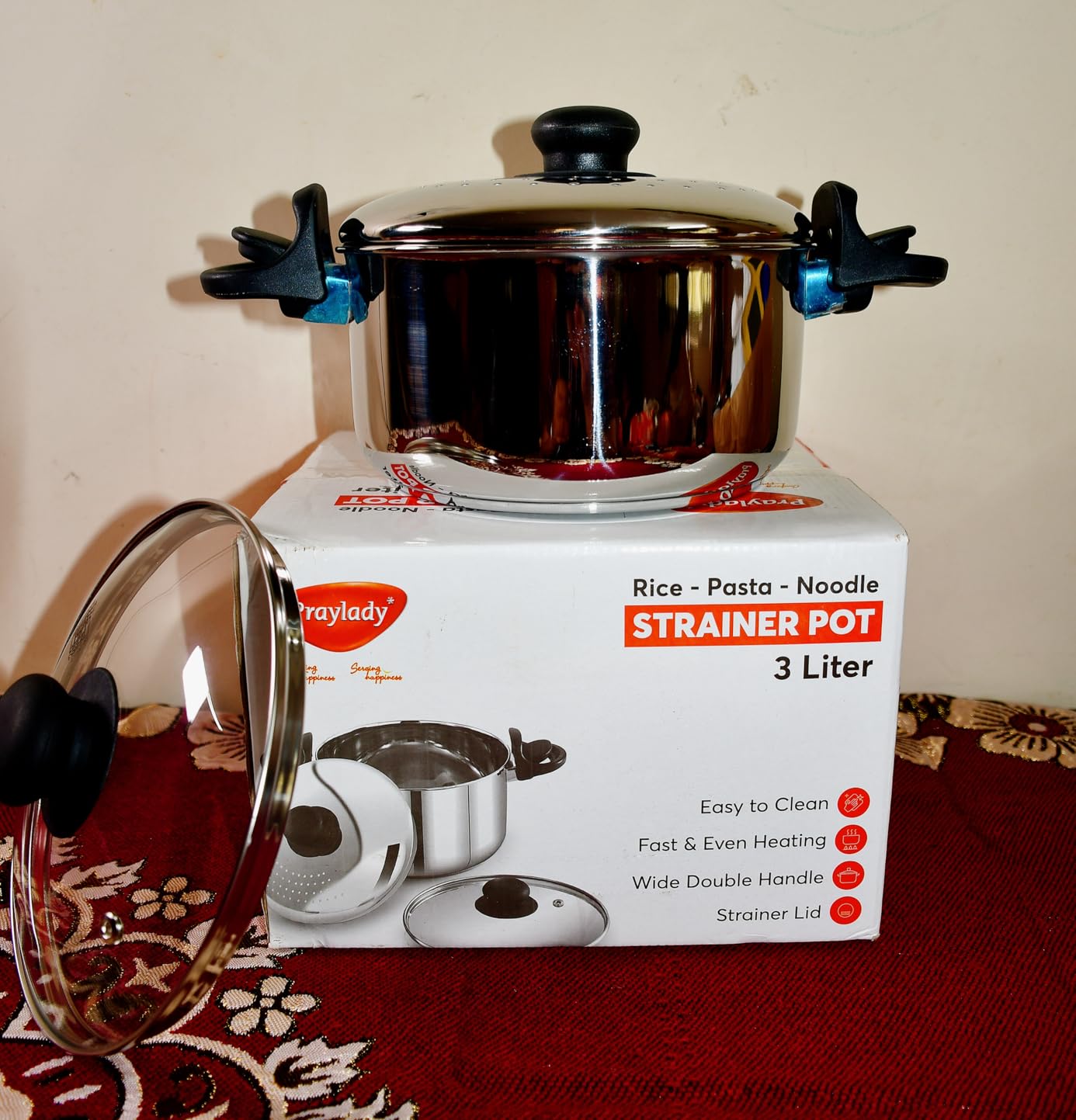 Praylady Stainless Steel Strainer Pot 3L | 20 CM | Anti-Locking Glass ...