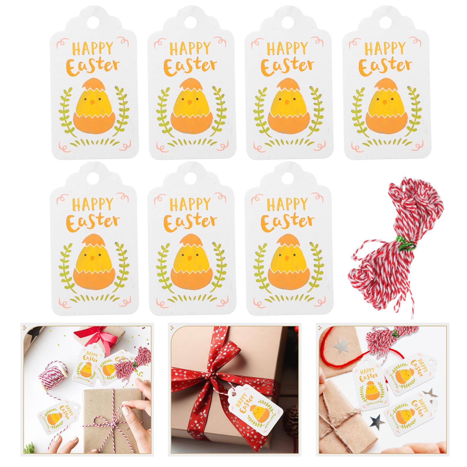 100pcs Happy Easter Tags: Chick Bunny Eggs Pattern Paper Tags with ...