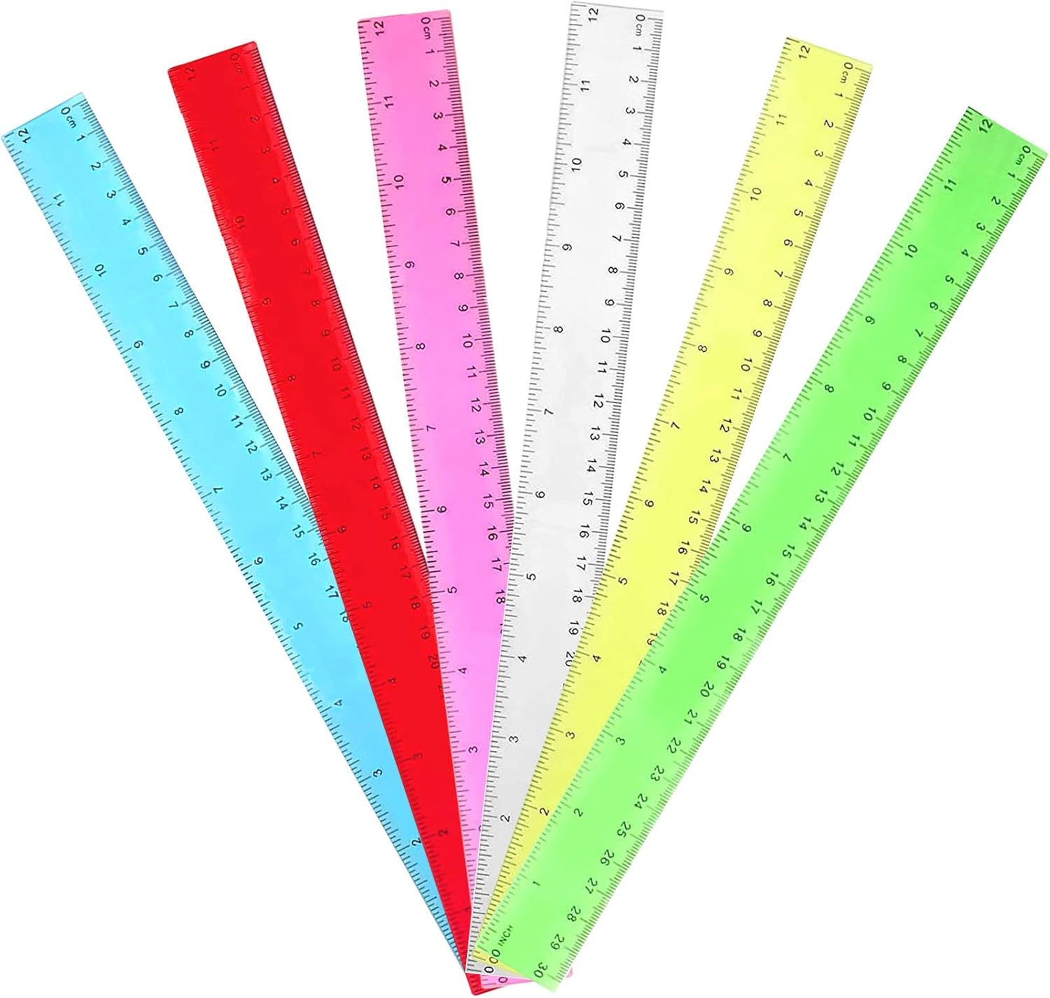 Ruler, 12 Inch 6 Pcs Color Transparent Rulers, Durable Flexi Dual Scale ...
