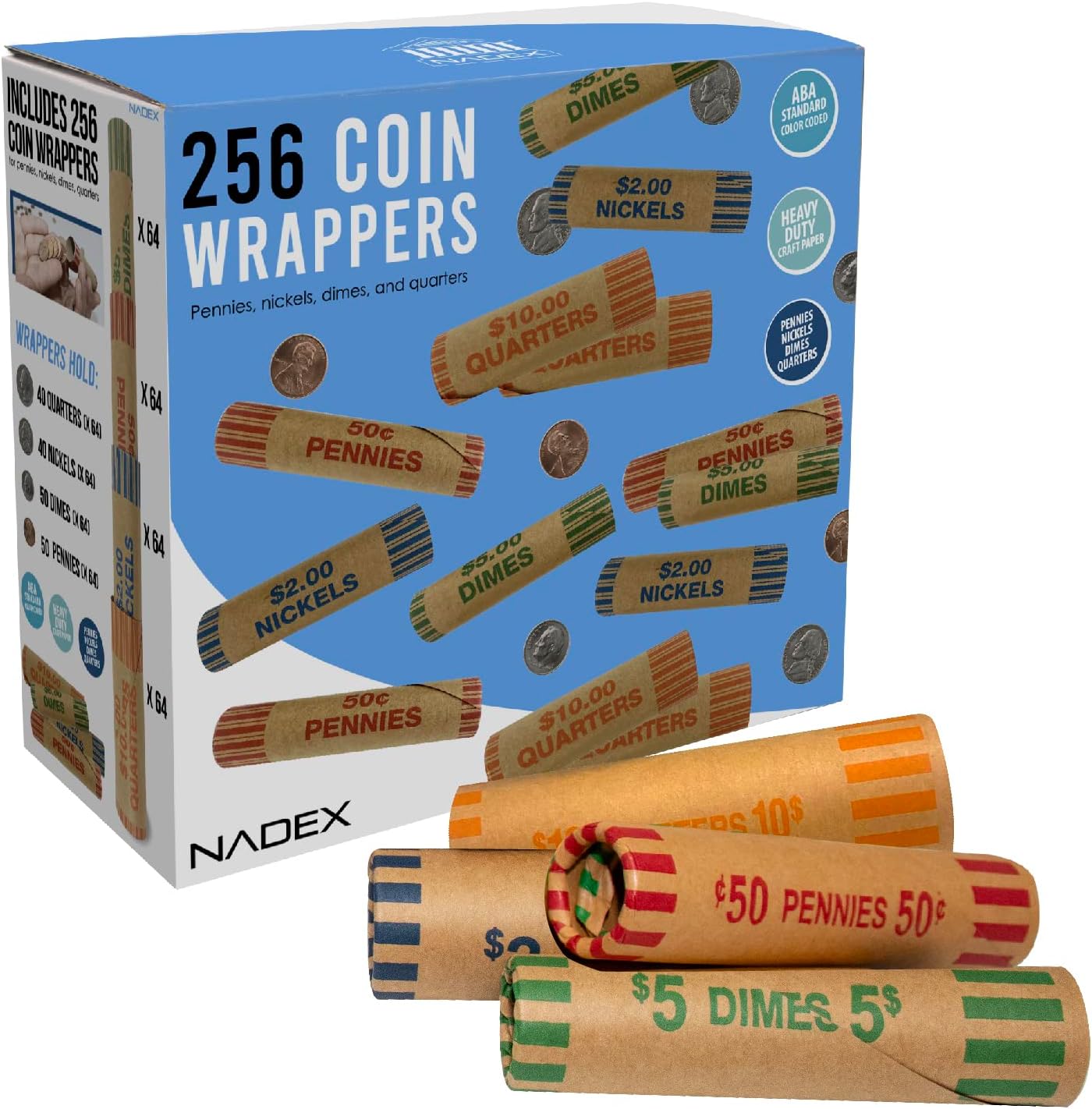 Amazon.com : Nadex 256 Assorted Preformed Crimped End Coin Roll ...