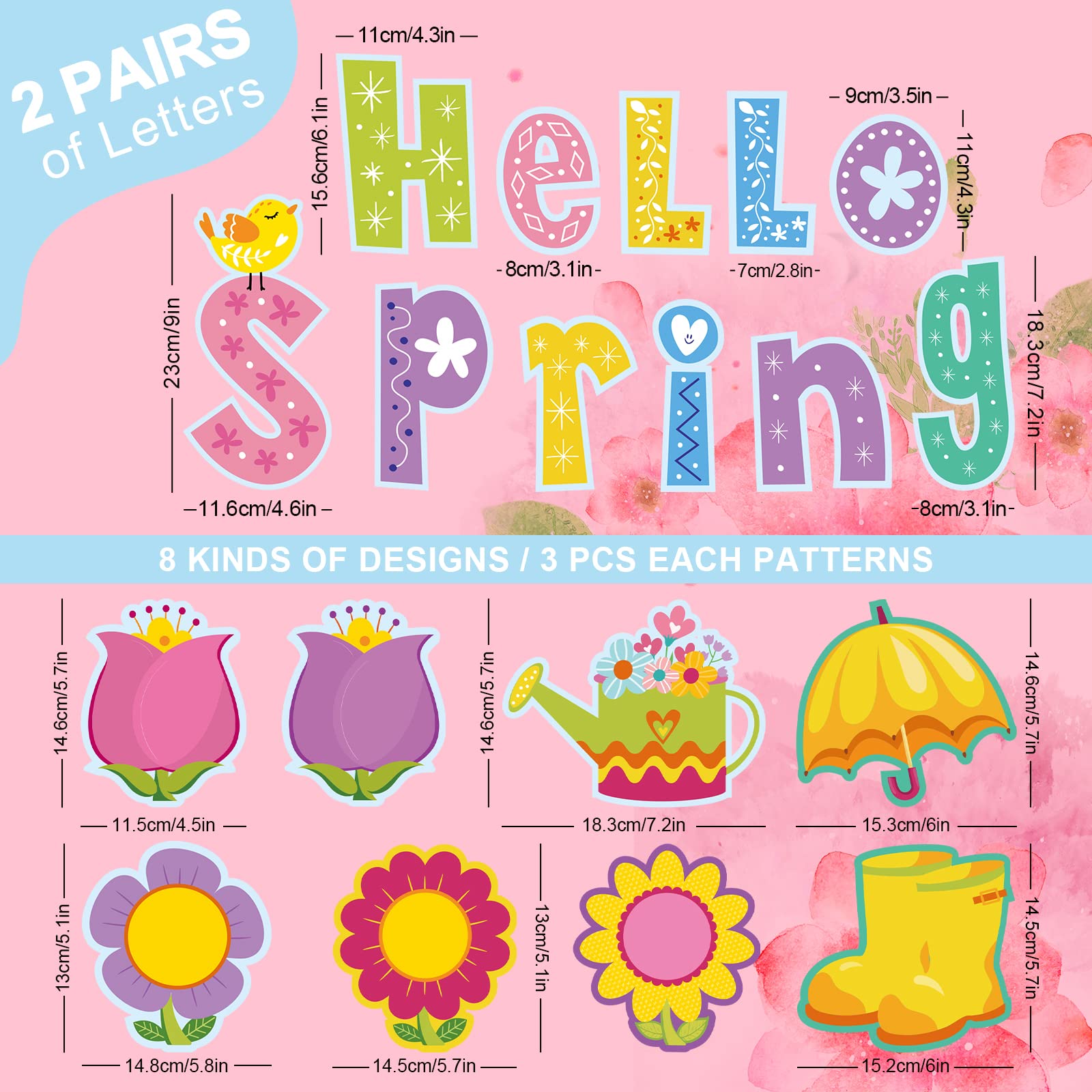 Spring Office Decorations 100-Piece Hello Spring Bulletin Board Cutouts ...