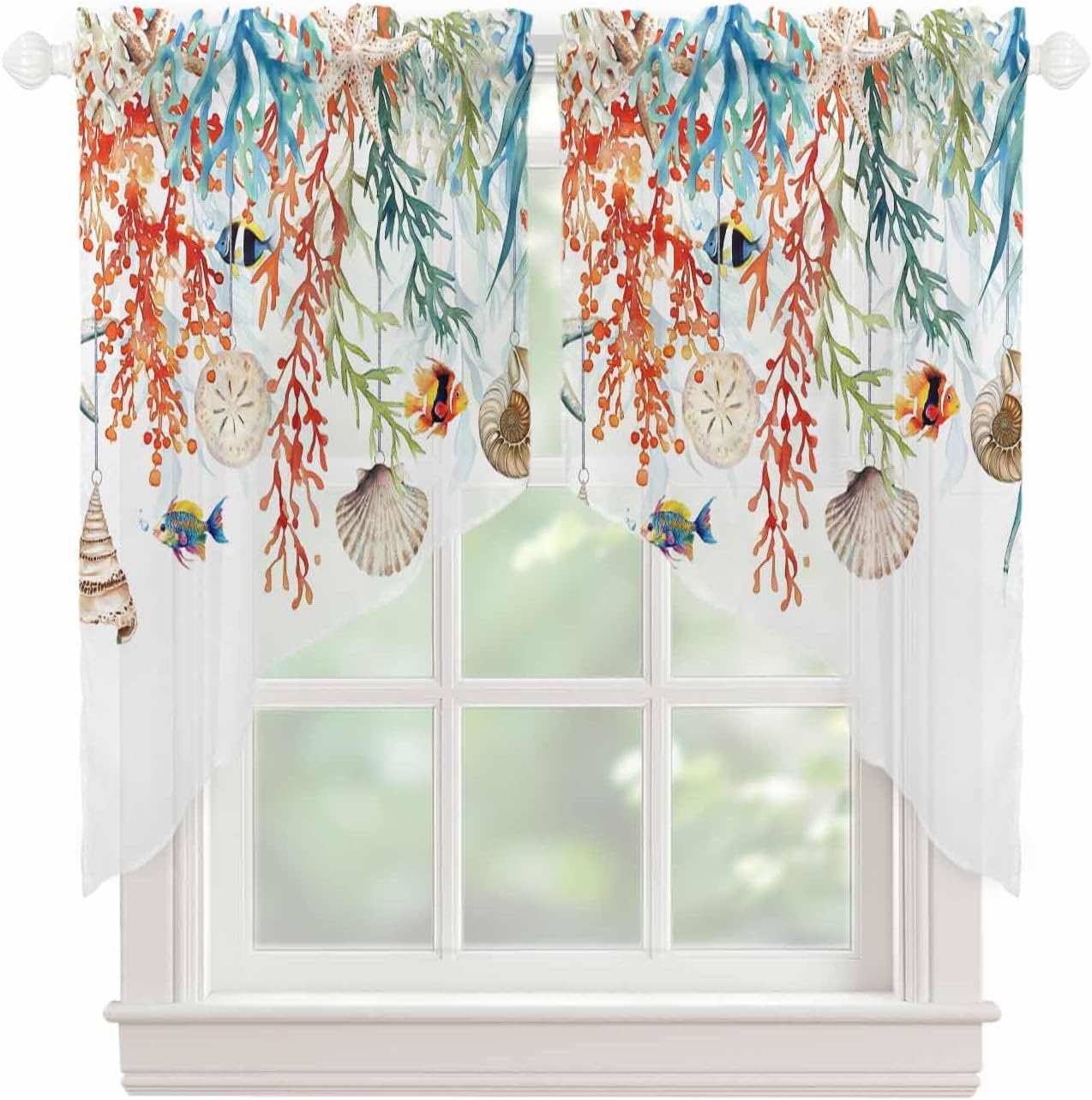 Amazon.com: Summer Coastal Swag Valances for Windows Coral Seaweed ...