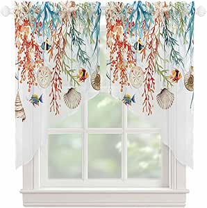 Amazon.com: Summer Coastal Swag Valances for Windows Coral Seaweed ...