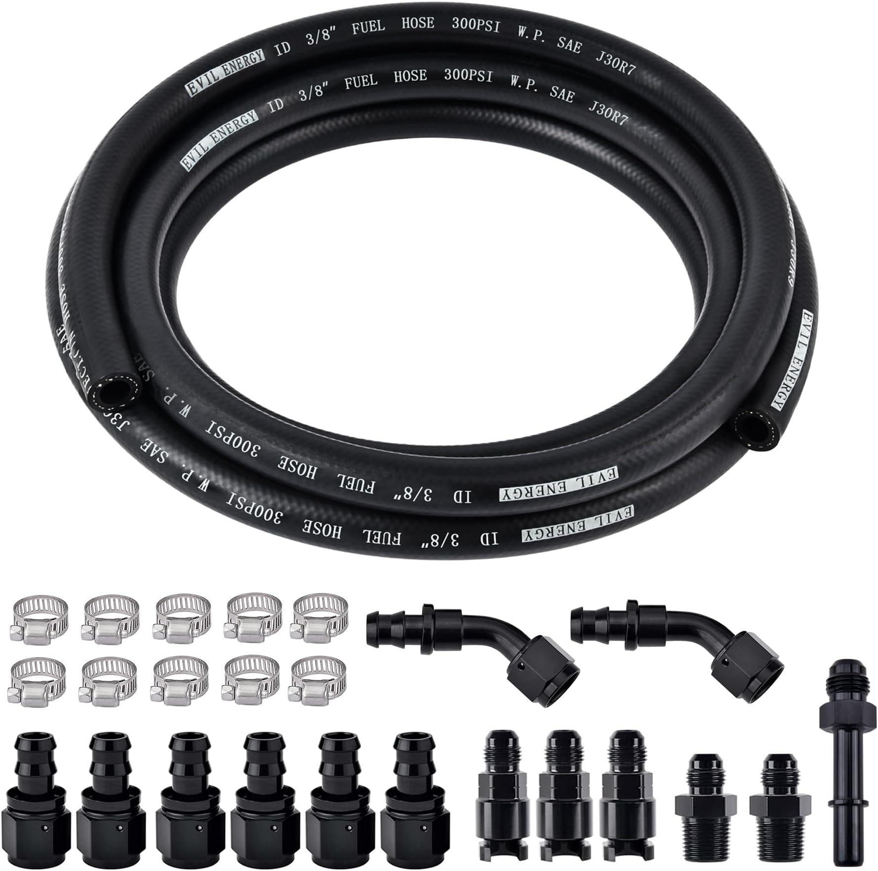 Amazon.com: EVIL ENERGY 3/8 Fuel Line Kit 25FT, SAE 30R7 NBR Rubber ...