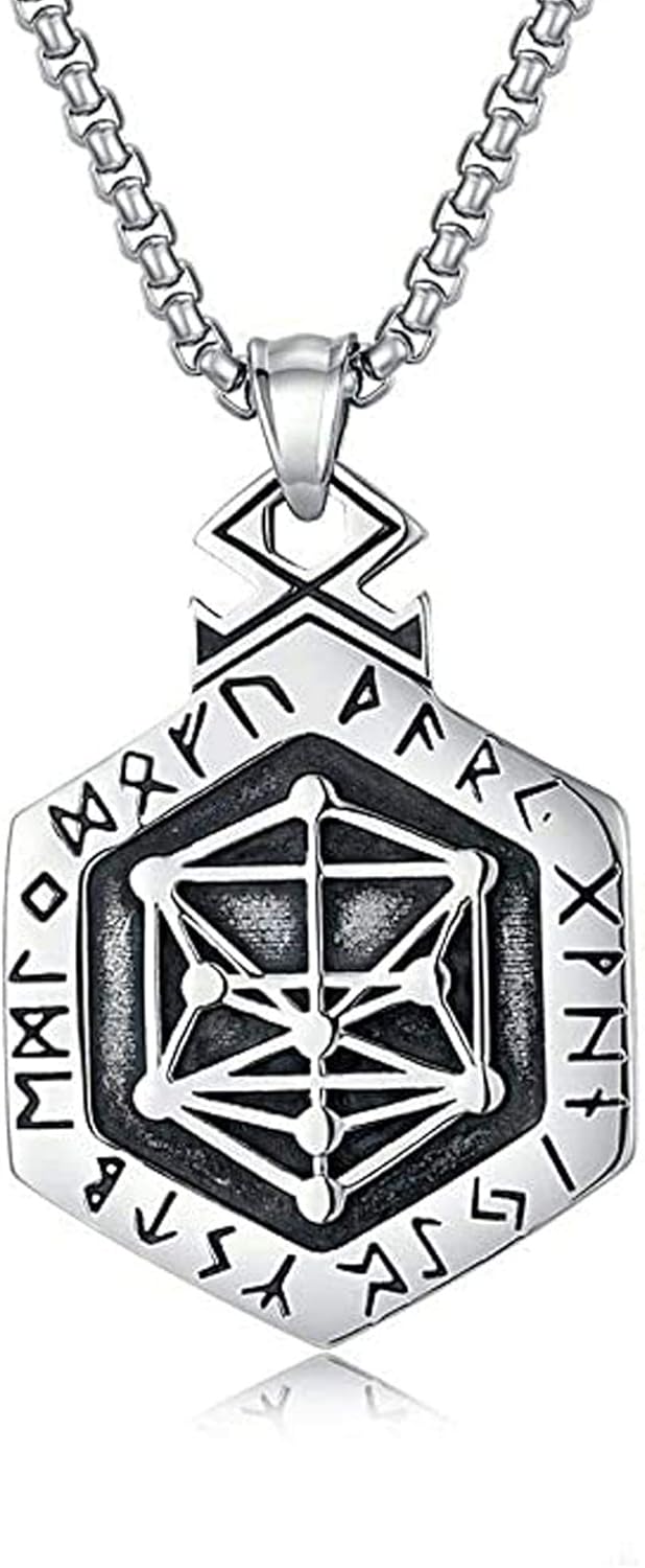 Norse Viking Rune Kabbalah Vegvisir Pendant Necklace Stainless Steel ...