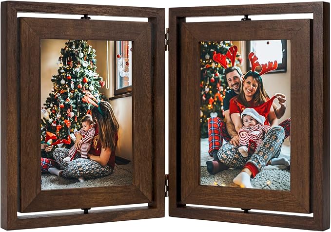 Amazon.com - Emfogo 5x7 Picture Frame Rustic Wood Hinged Folding Double ...