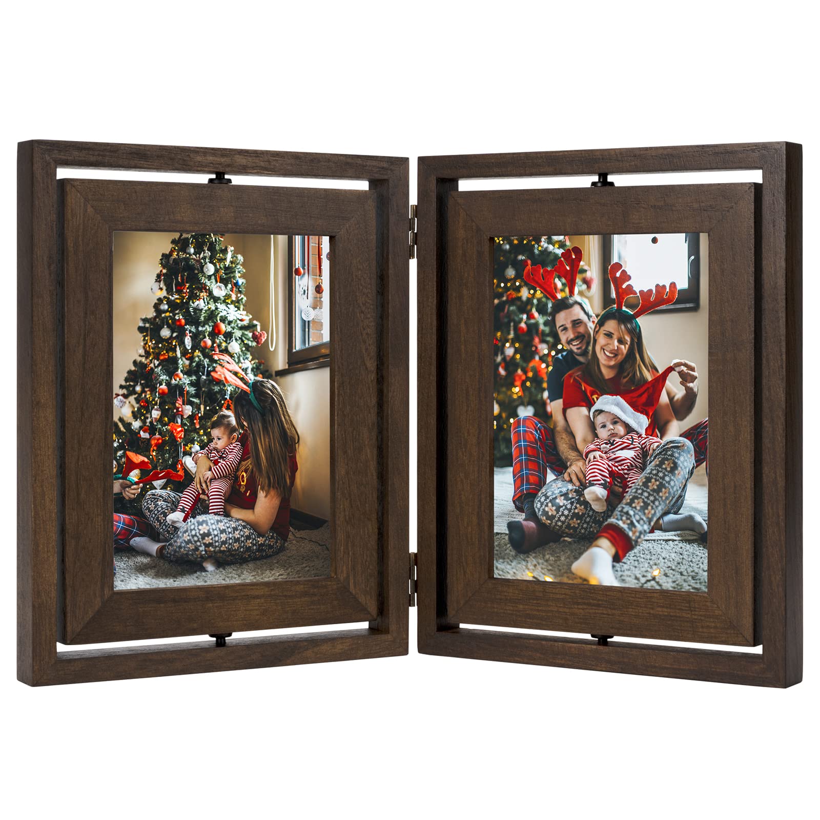 Amazon.com - Emfogo 5x7 Picture Frame Rustic Wood Hinged Folding Double ...