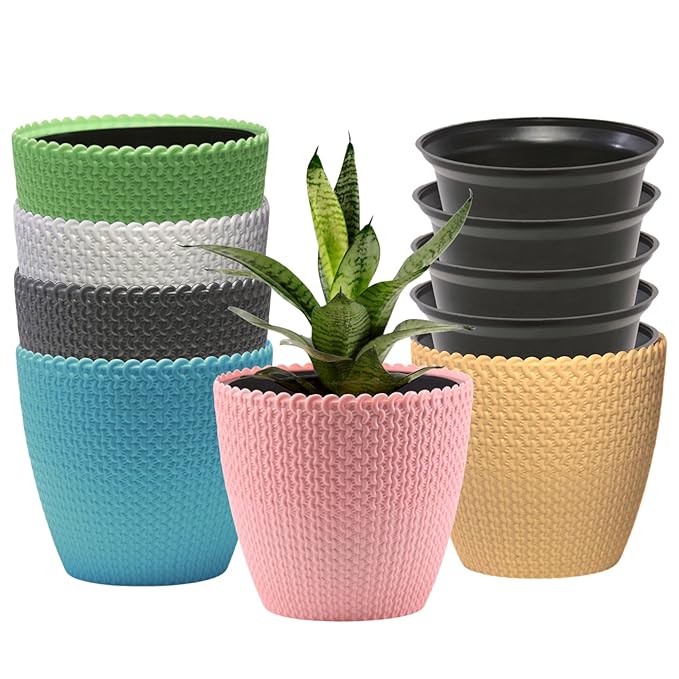 DOAP Decorative Planter Set, 5 Self Watering Pots with Inner Liner Pots ...