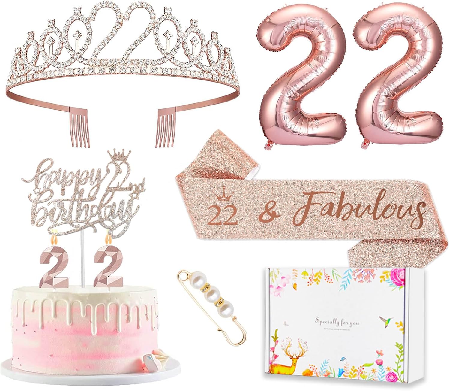 Amazon.com: 22nd Birthday Decorations for Her Girls Women, Including 22 ...