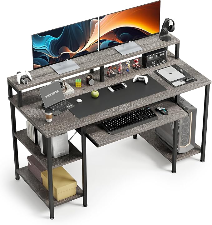 CAIYUN 120cm Computer Desk with Keyboard Tray, Home Office Desk with ...