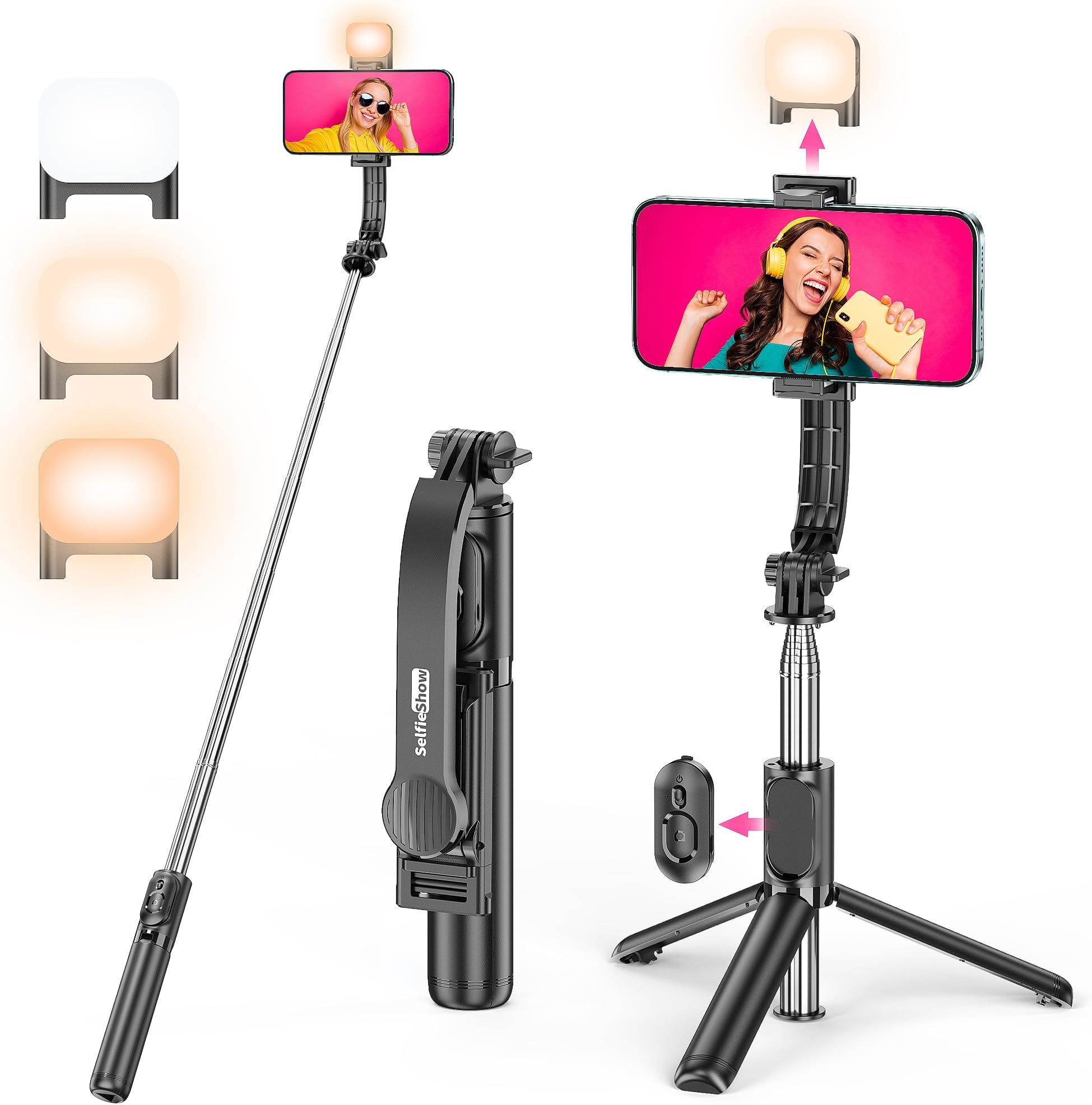 Amazon.com: Selfie Stick Tripod with Fill Light, All in One Extendable ...