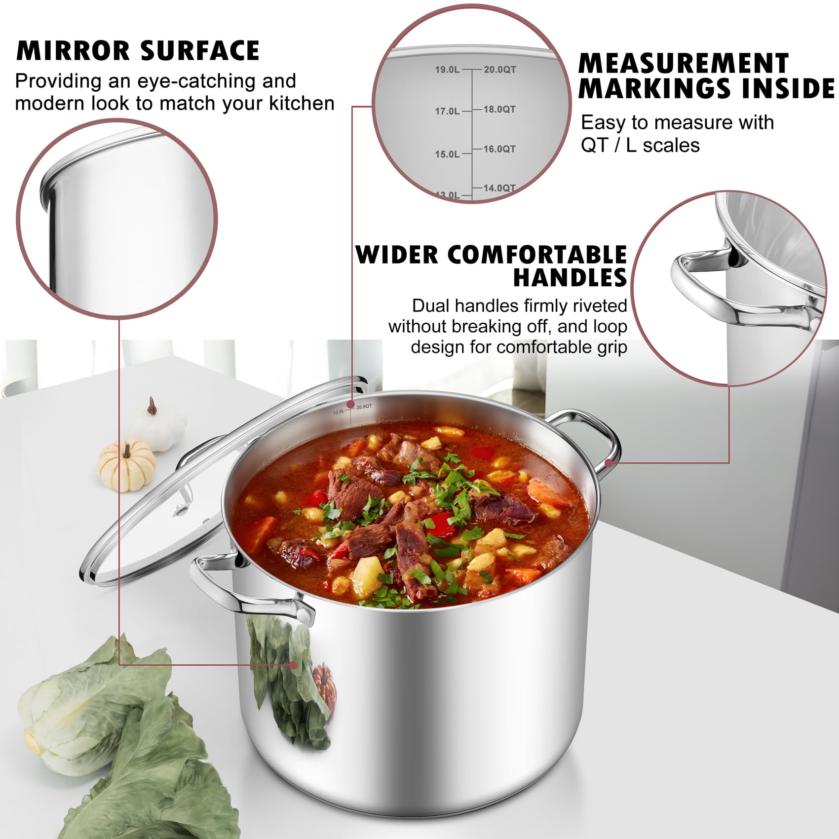 20 Quart Stockpot 20 Quart Stainless Steel With Lid - Tri-Ply Bottom ...