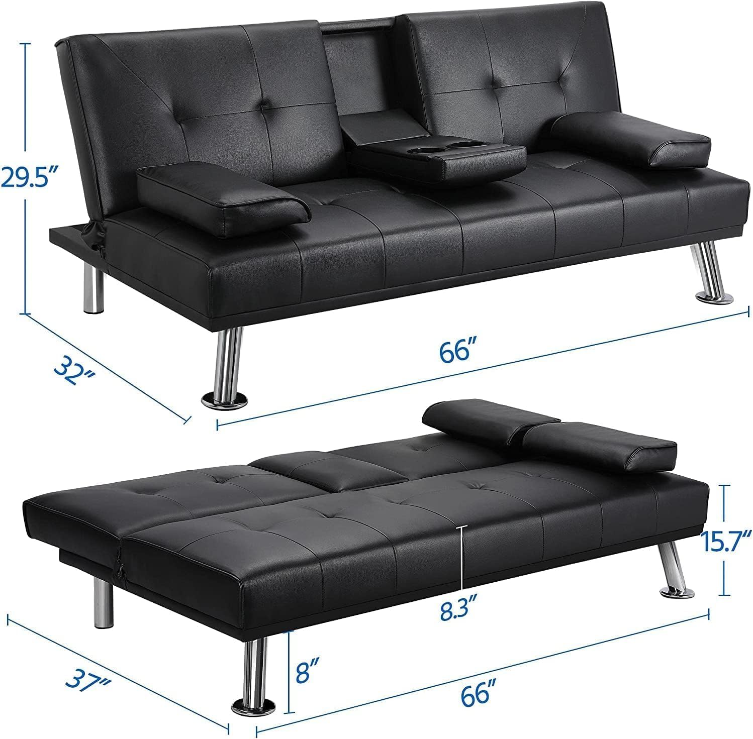 MupecO Futón moderno de piel sintética, sofá cama convertible, sofá ...
