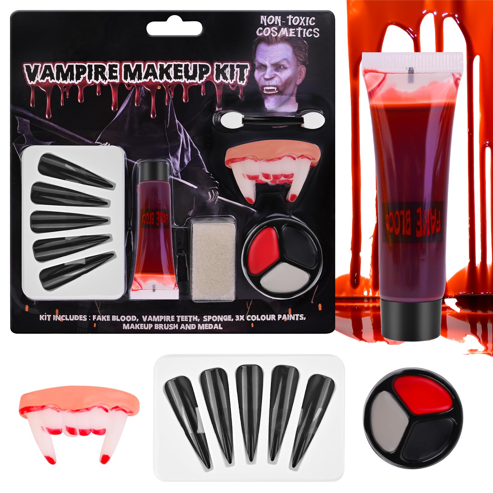 Amazon.com : Halloween Face Painting Makeup Kit, Black Gray Red Face ...