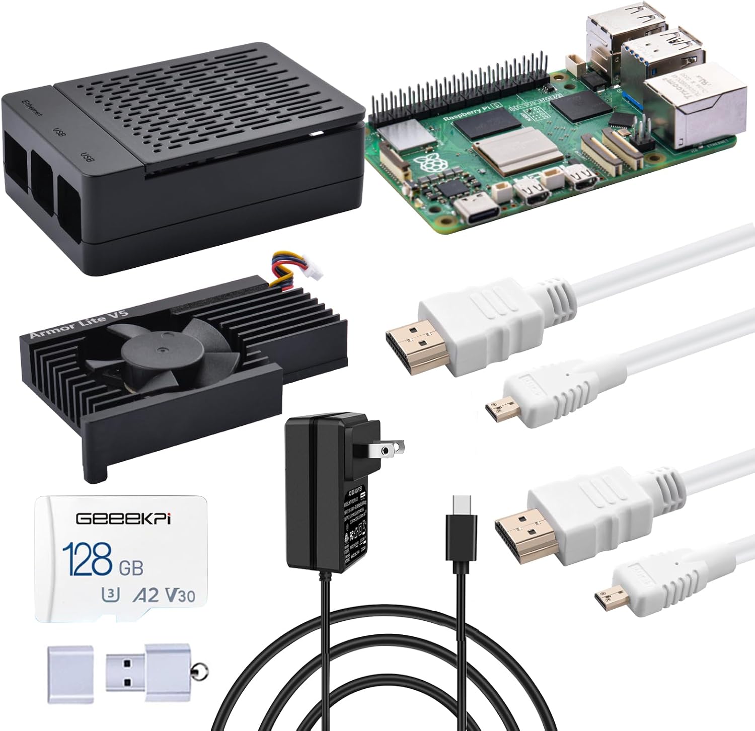 GeeekPi Starter Kit for Raspberry Pi 5 8GB, with Raspberry Pi 5 & Active Cooler, Case, 128GB ...