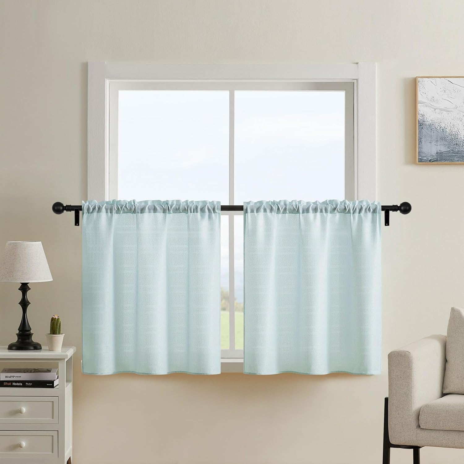 Home Queen Cenefa de cortina de punto gofre para ventana de cocina y ...