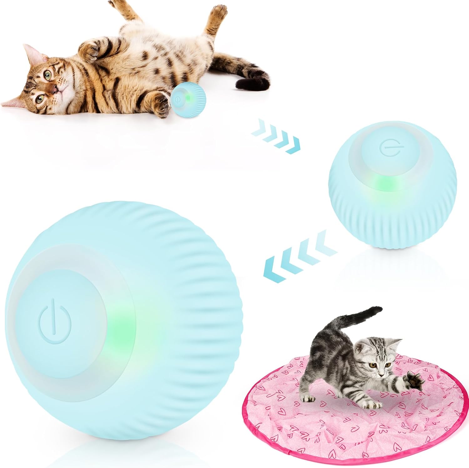 Cat Toy Interactive Ball with Play Mat Cat Ball with LED Light 360 ...