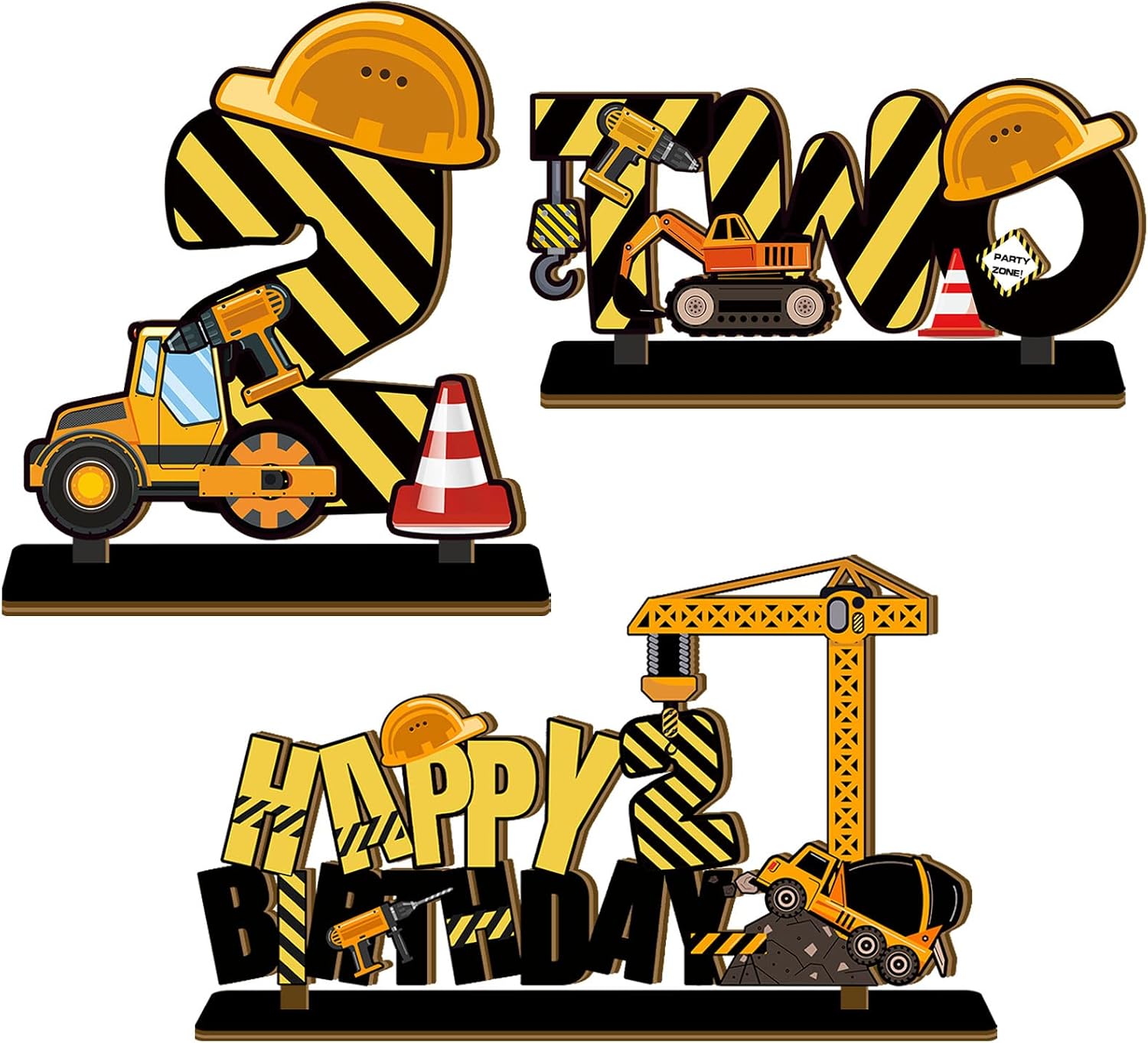 ZCPTZ Construction Birthday Party Supplies - 3 Pcs Wooden Table ...