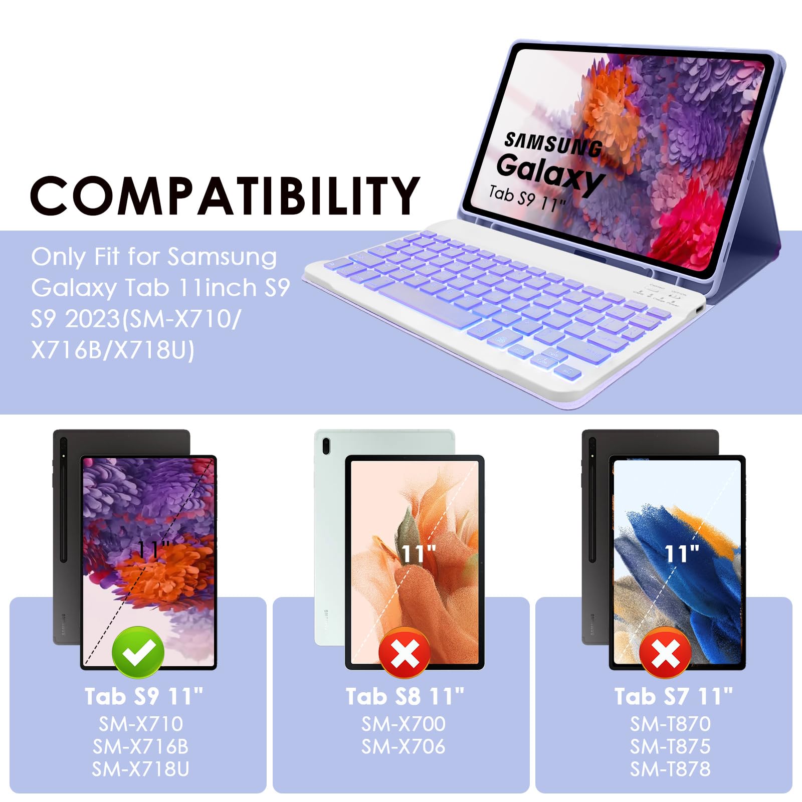 LAMA 7 Colors Backlit Keyboard Case for Samsung Galaxy Tab S9 11"/ Tab ...