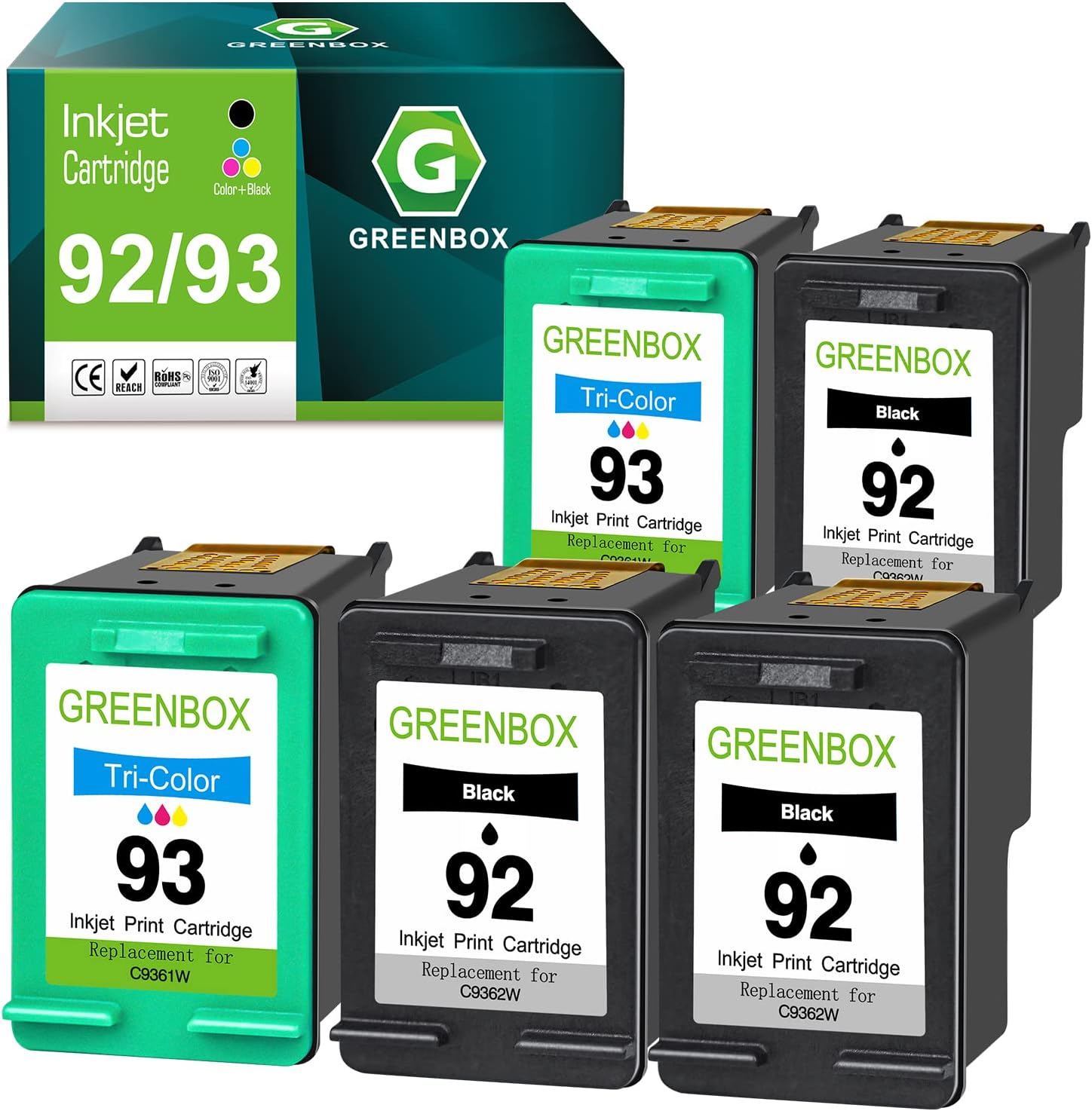 Amazon.com: GREENBOX 92 93 Ink Cartridges Combo Pack C9362WN C9361WN ...