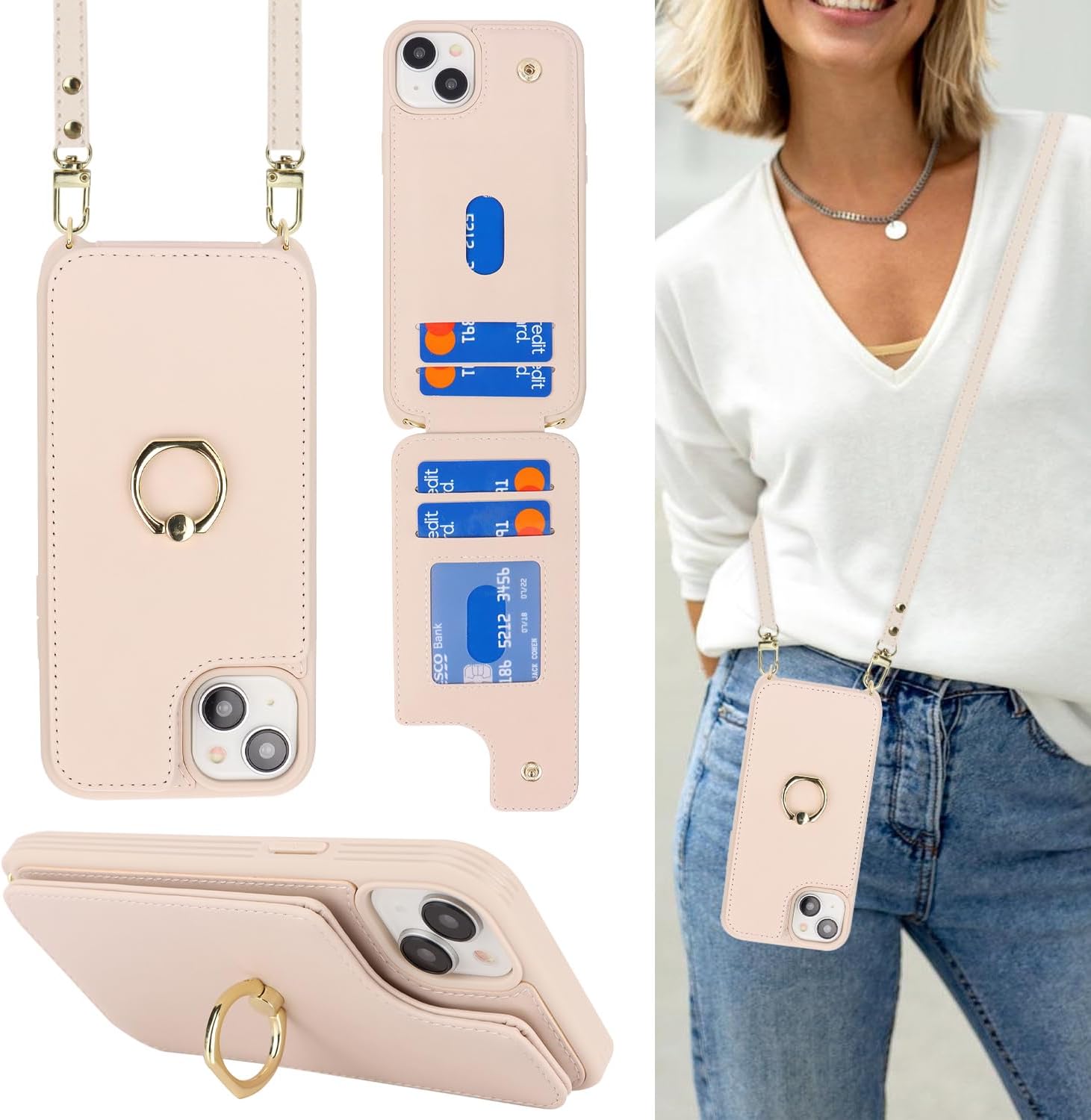 Amazon.com: Lipvina for iPhone 15 Case with Card Holder and Strap for ...
