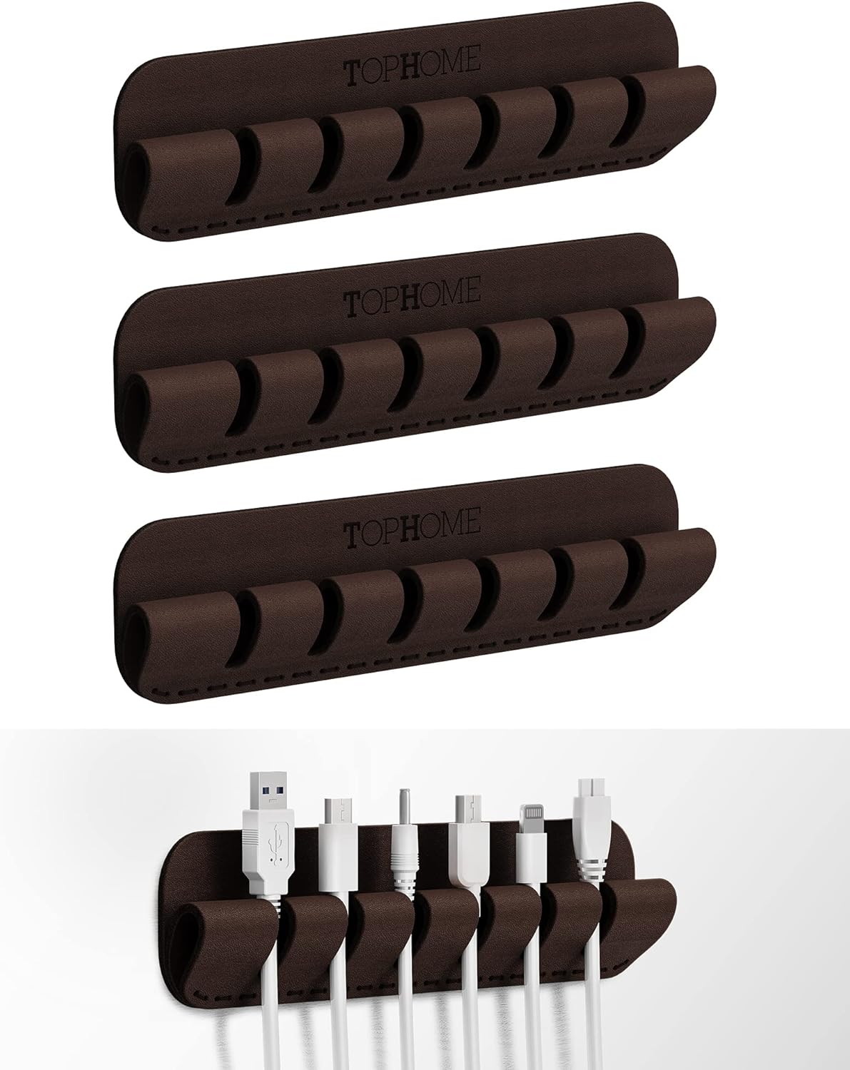 Amazon.com: TOPHOME 3pcs Cable Clips Leather Adhesive Cord Holders ...