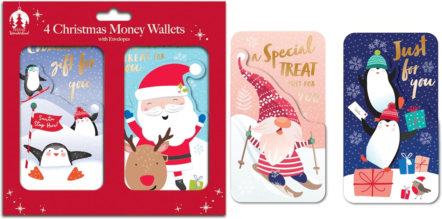 4 Assorted Traditional Christmas Money Wallets For Gift Card Holder ...