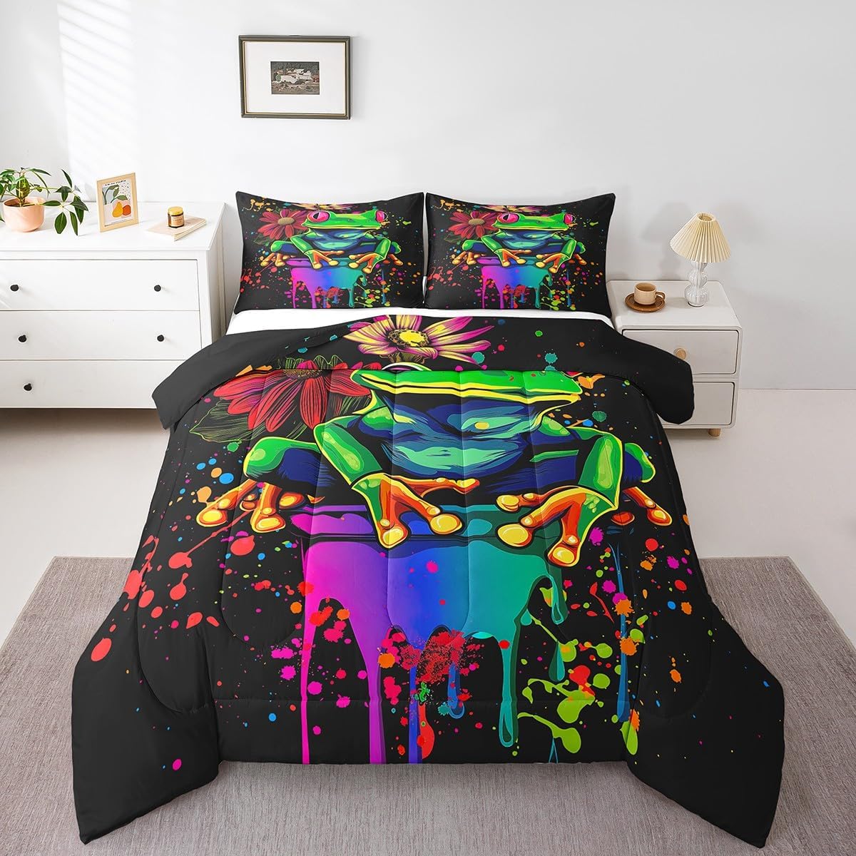 Amazon.com: Frog Comforter Set,Cartoon Animal Bedding Sets Twin,Rainbow ...