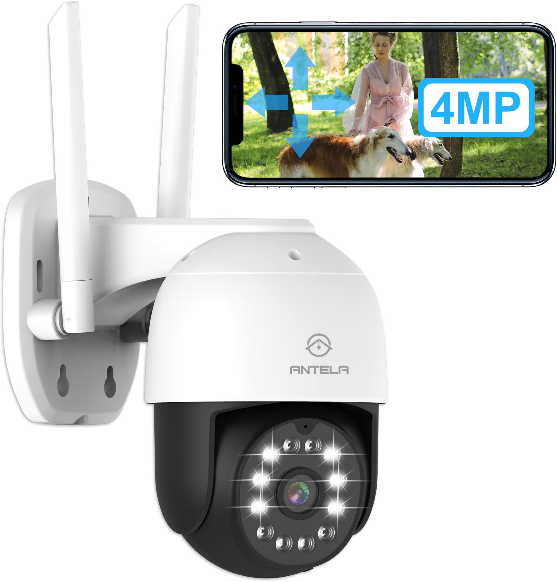 ANTELA caméra de Surveillance extérieure 4MP/2.5K, 360° PTZ Caméra avec ...