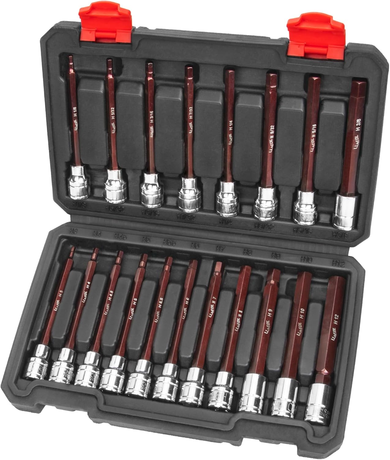 LLNEDL 3 8 Inch Drive Long Allen Hex Bit Socket Set 19 Piece Hex Head