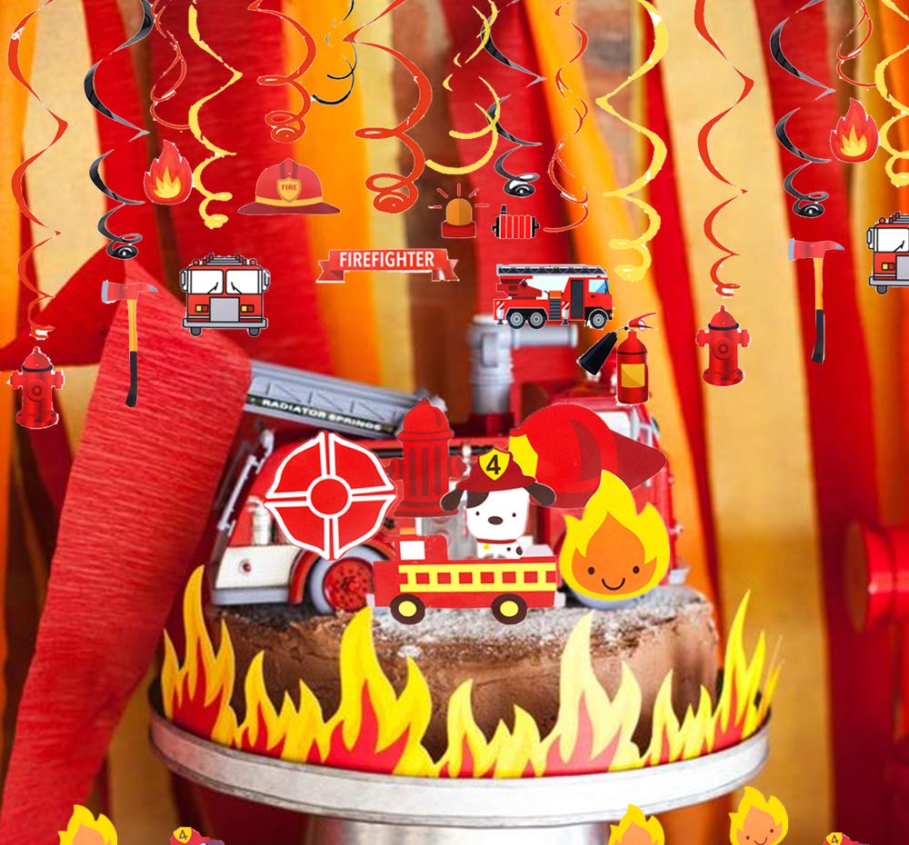 LaVenty Fire Truck Birthday Banner Fire Truck Swirl Banner for ...