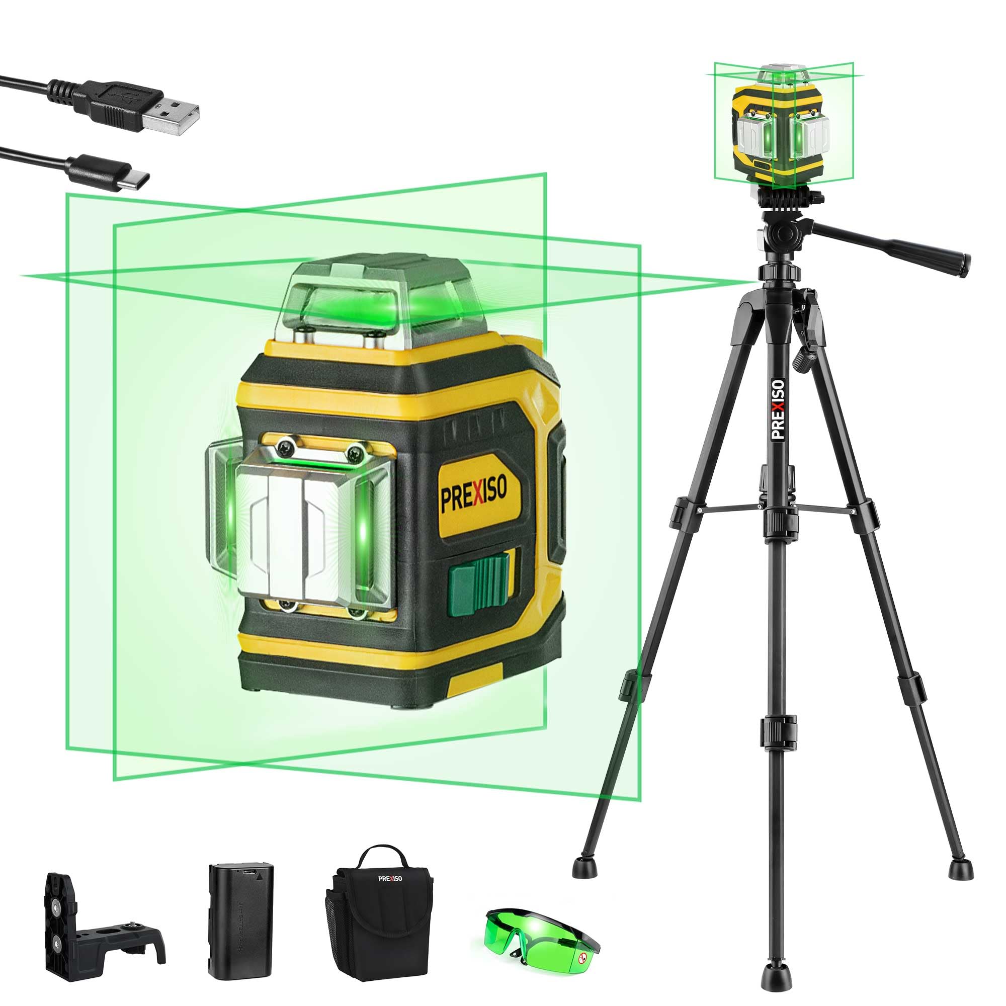 PREXISO 3 X 360 Laser Level With Tripod Rechargeable Cross Line