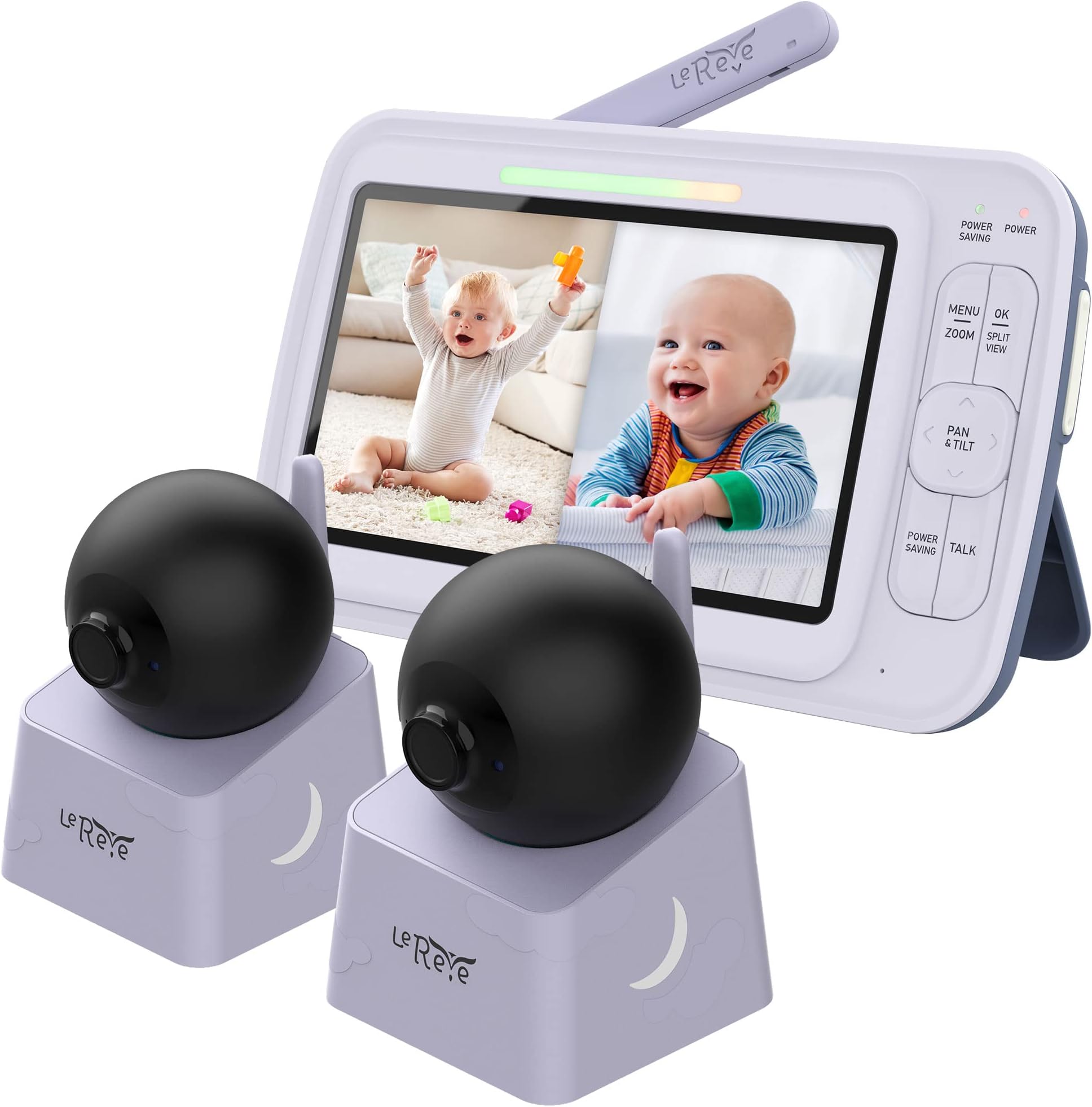 Amazon.com: LEREVE Low EMF 5" HD Baby Monitor with 2 Cameras, Auto ...