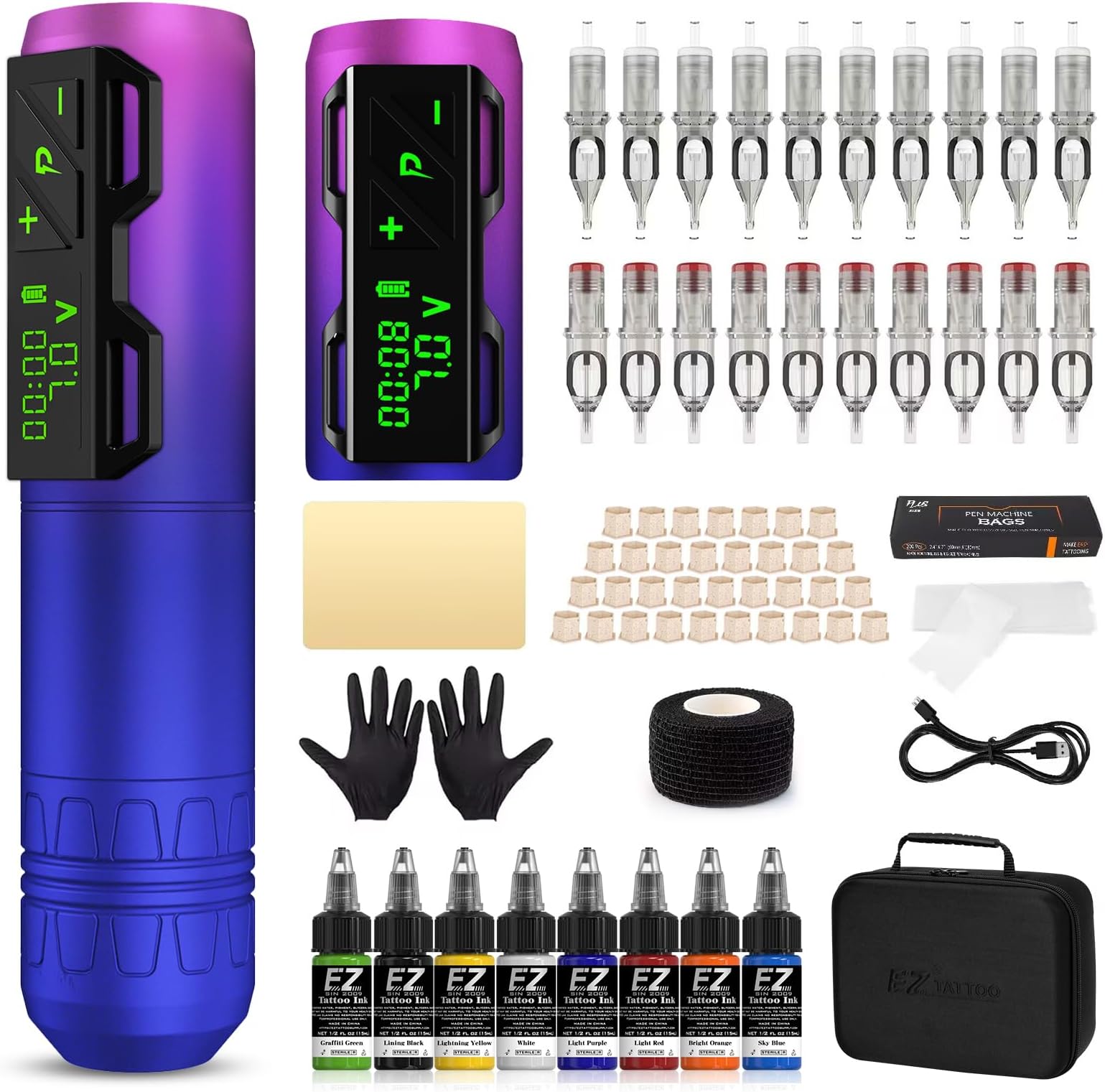 Amazon.com: EZ Tattoo Gun Kit - Wireless Tattoo Machine Kit Complete ...