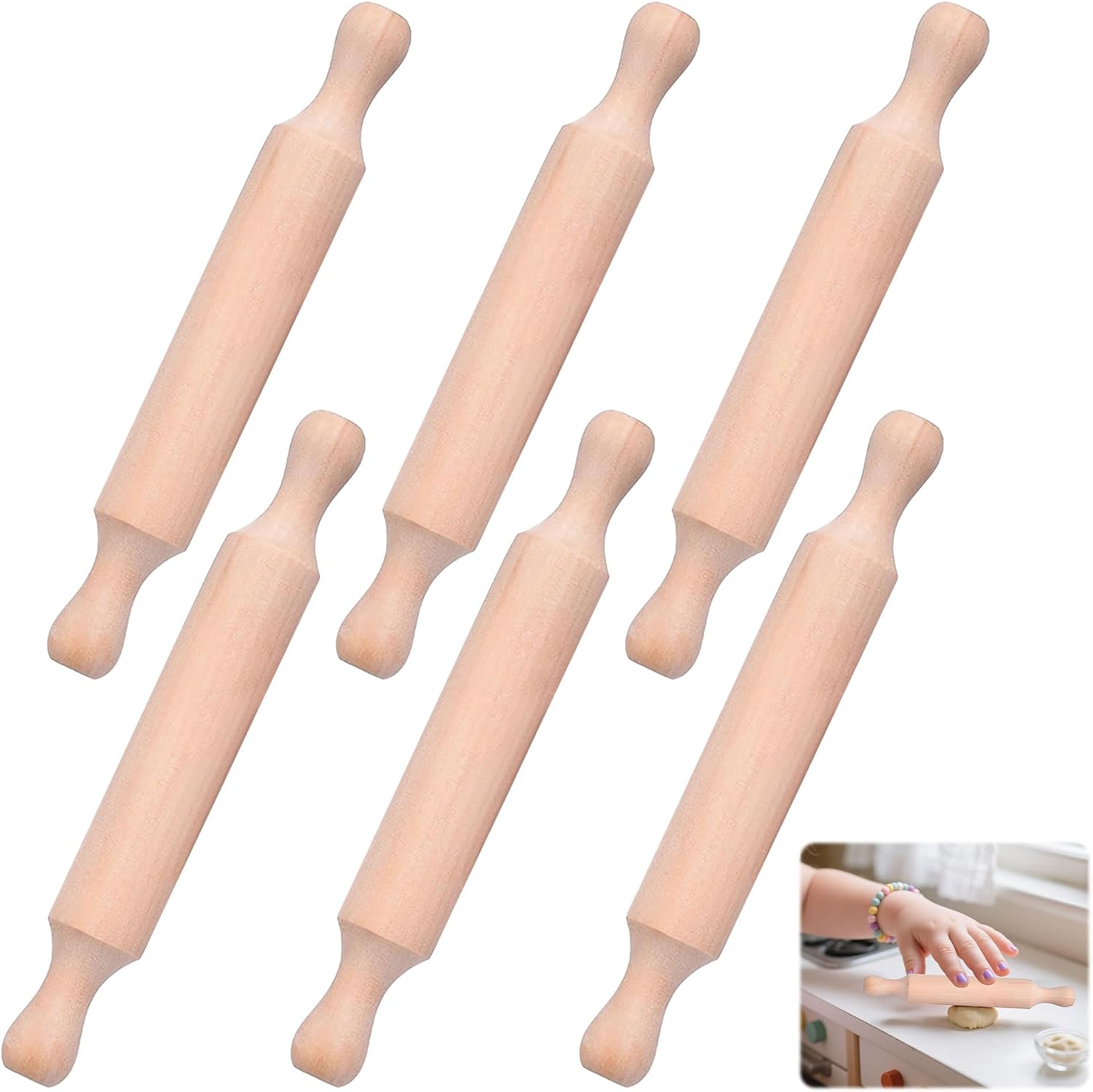 Mini Rolling Pin,6 PCS Kids Wooden Rolling Pins,Mini Non-Stick ...