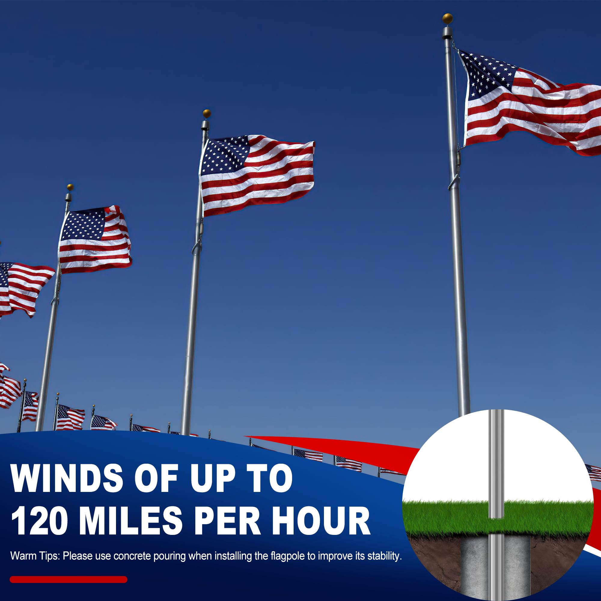 Snapklik.com : 20FT 13Gauge Heavy Duty Flag Pole, Sectional Flag Pole ...