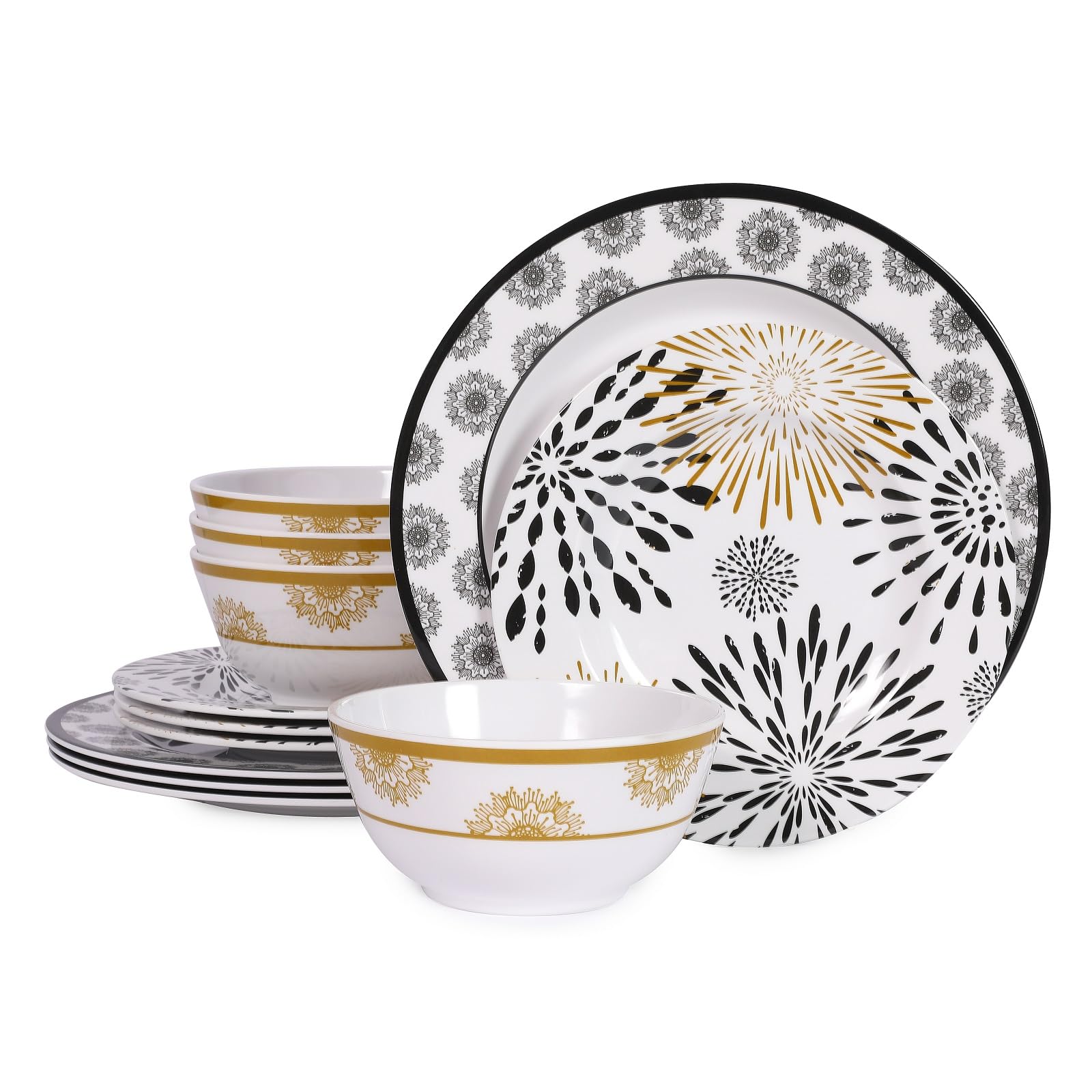 Amazon.com | Yinshine Melamine Dinnerware Set - 12pcs Plates and Bowls ...