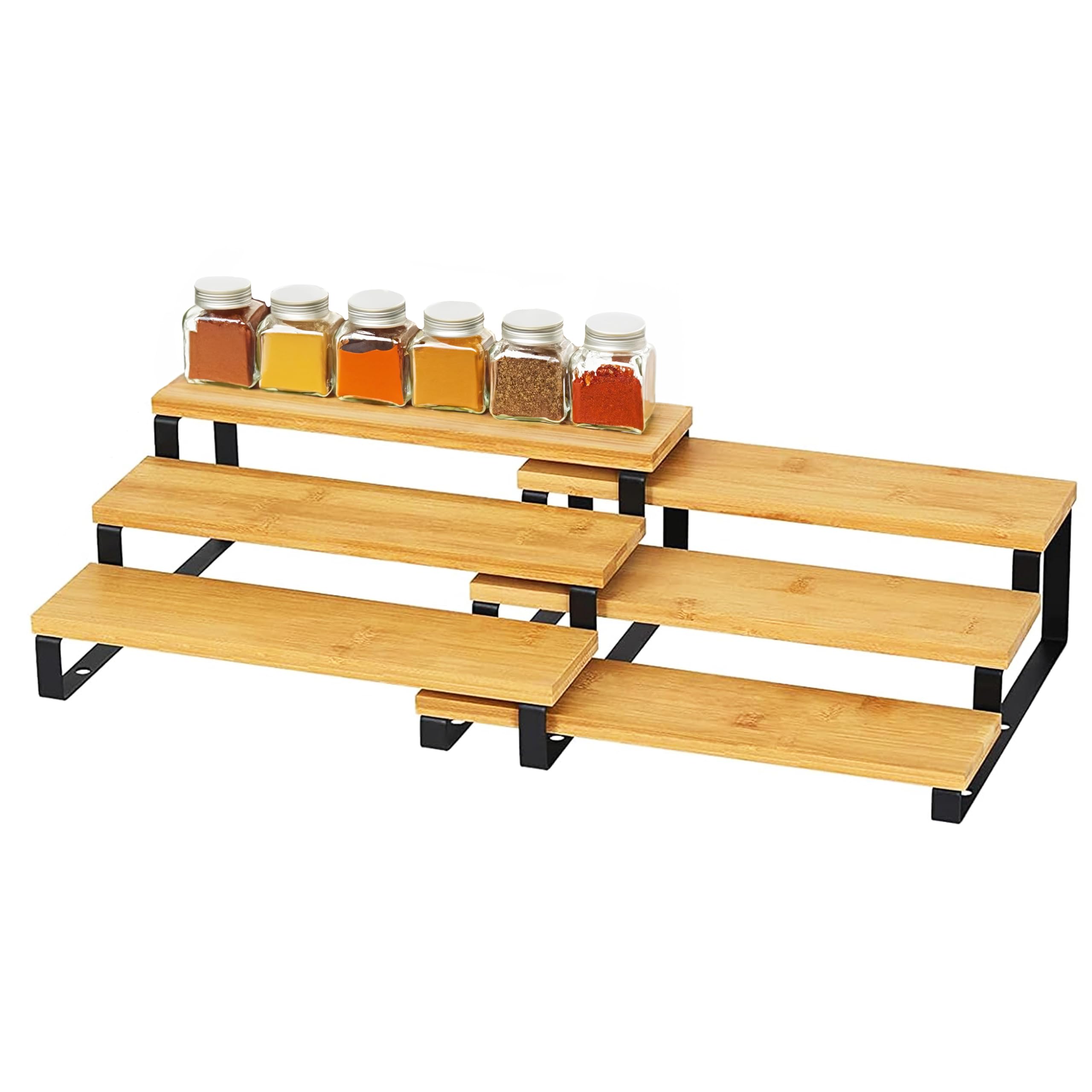 Snapklik.com : Bamboo And Metal Expandable Spice Rack Organizer ...