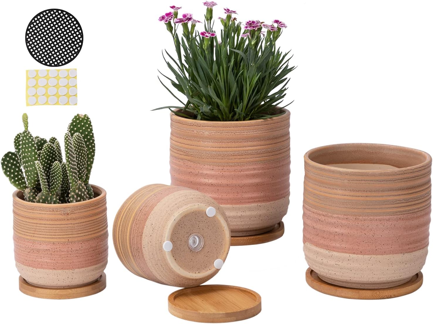 Amazon.com: Encheng Round Modern Ceramic Garden Flower Pots Small to ...