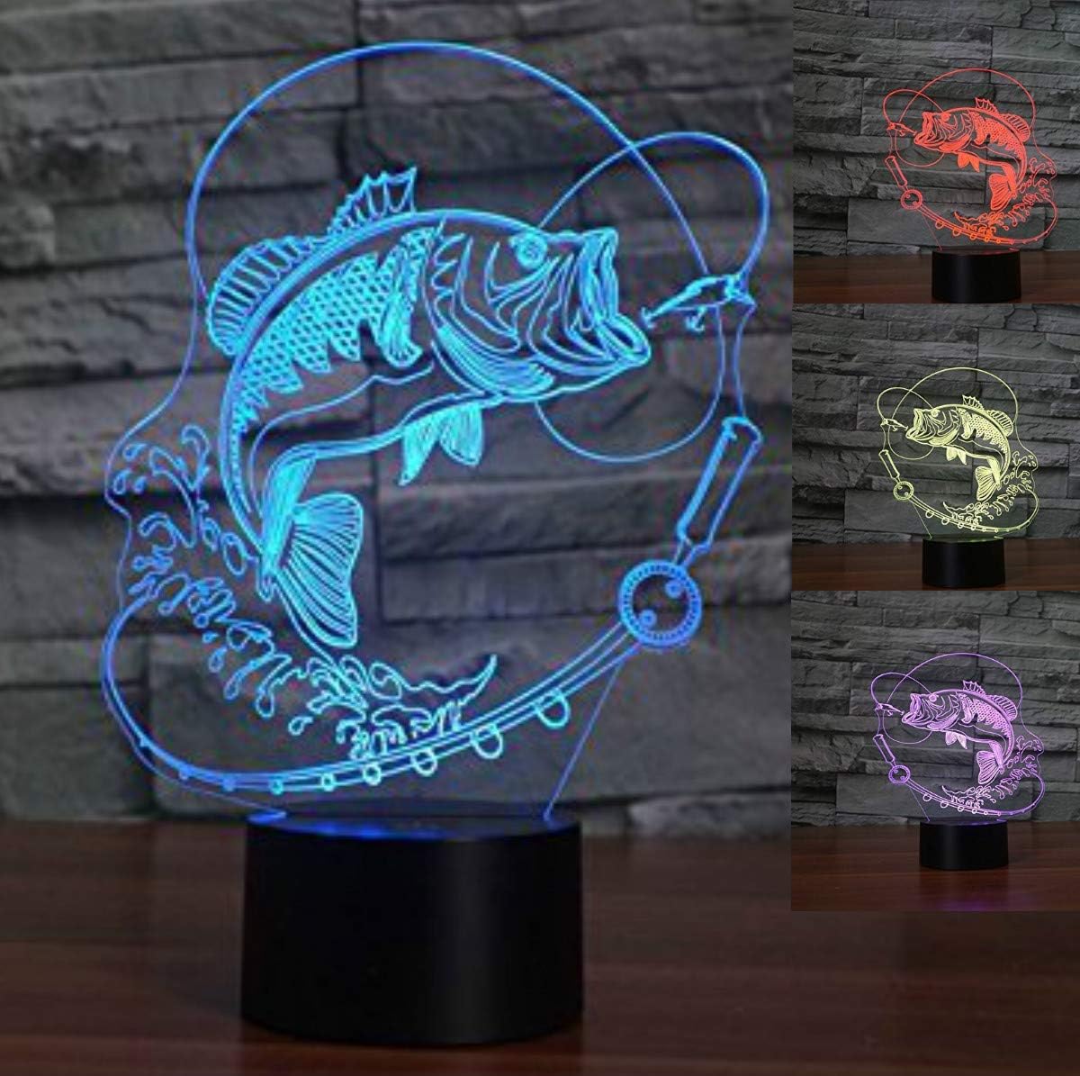 LECO TECH Double Fish Hooks Wooden Carving Night Light Warm White LED ...