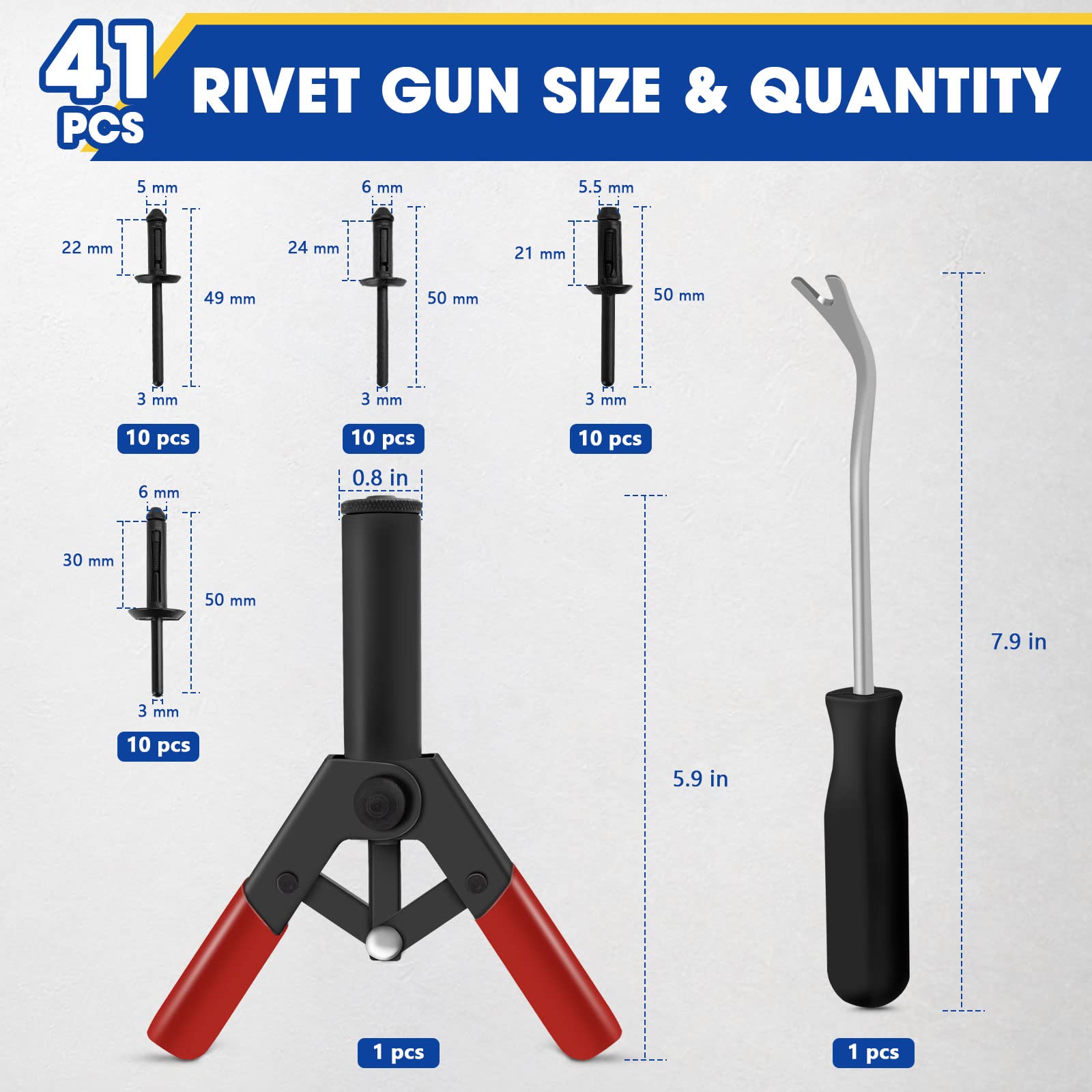 Snapklik.com : PTSTEL 42Pcs Plastic Rivet Gun Kit 4 Sizes Nylon Blind ...