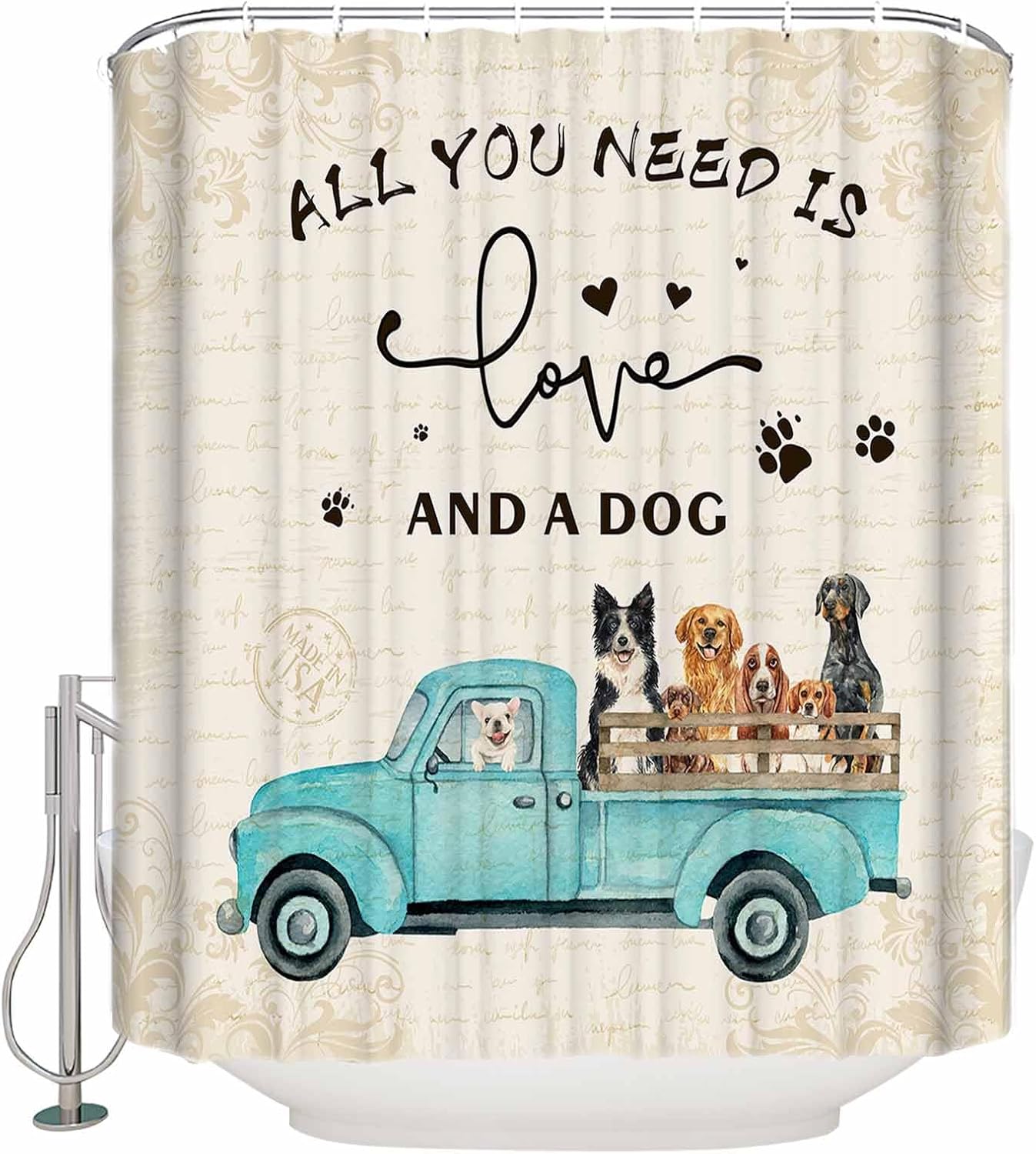 Amazon.com: ANNAMALL Shower Curtains,Love Vintage Truck with Doberman ...