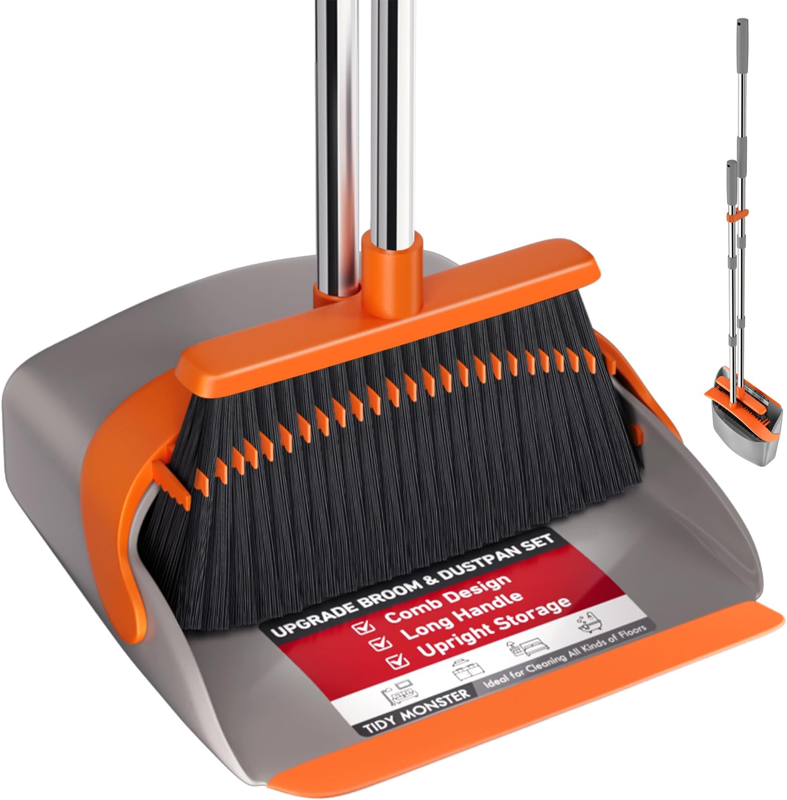 Amazon.com: Upgrade Broom with Dustpan Combo Set,48'' Long Handle Stiff ...