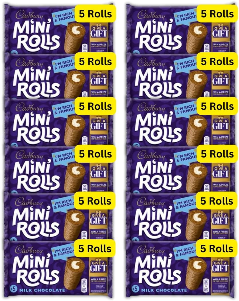 Cadburys Milk Chocolate Mini Rolls 5 per bag (12 Bags of 5 rolls (Full ...