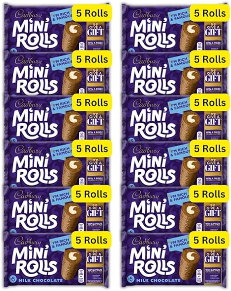 Cadburys Milk Chocolate Mini Rolls 5 per bag (12 Bags of 5 rolls (Full ...