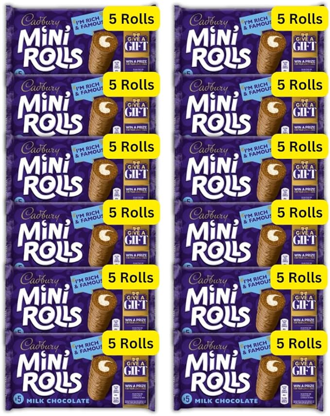 Cadburys Milk Chocolate Mini Rolls 5 per bag (12 Bags of 5 rolls (Full ...