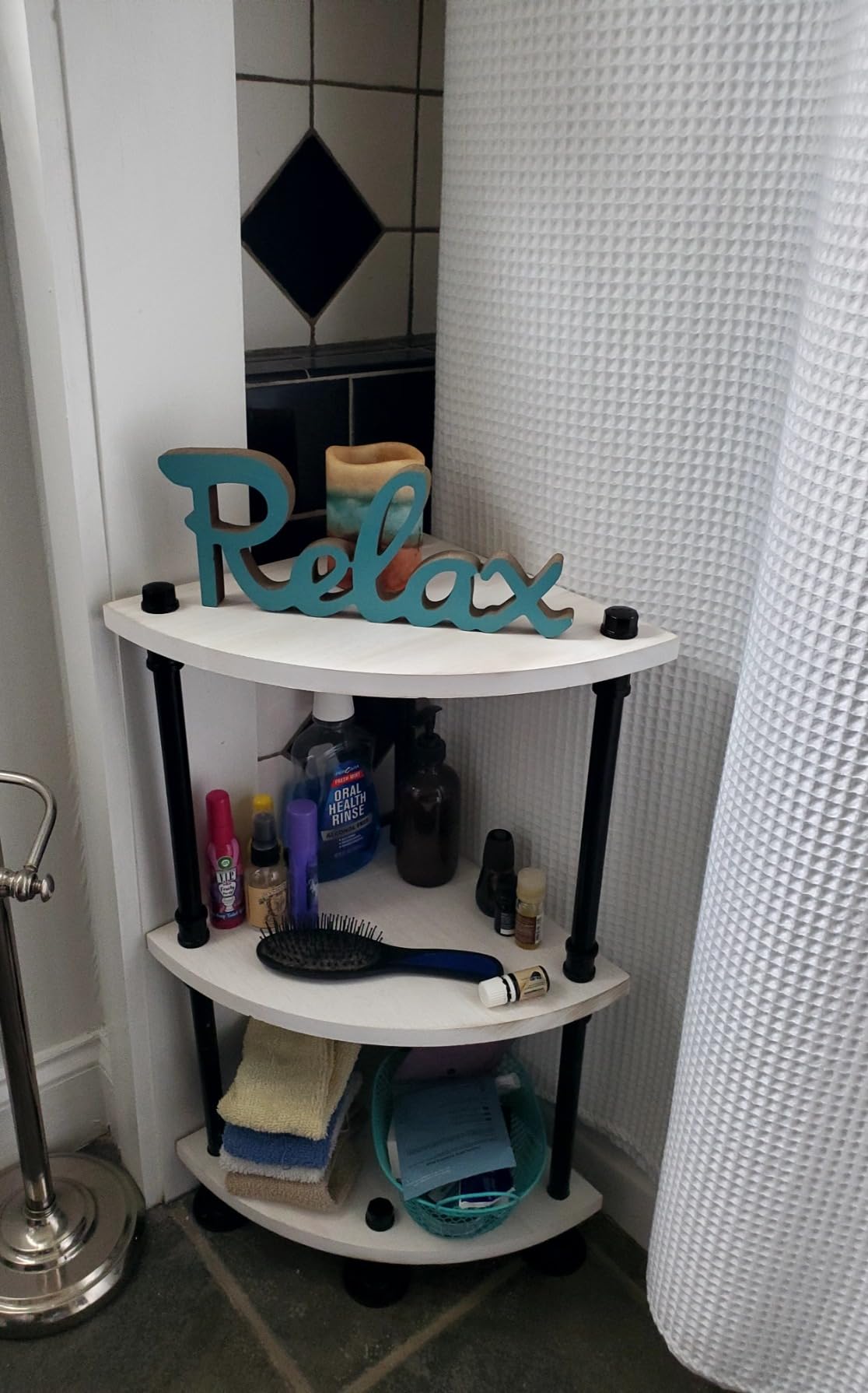 Amazon.com: BTY Bathroom Standing Shelf, Small Corner Stand 3 Tier Pipe ...