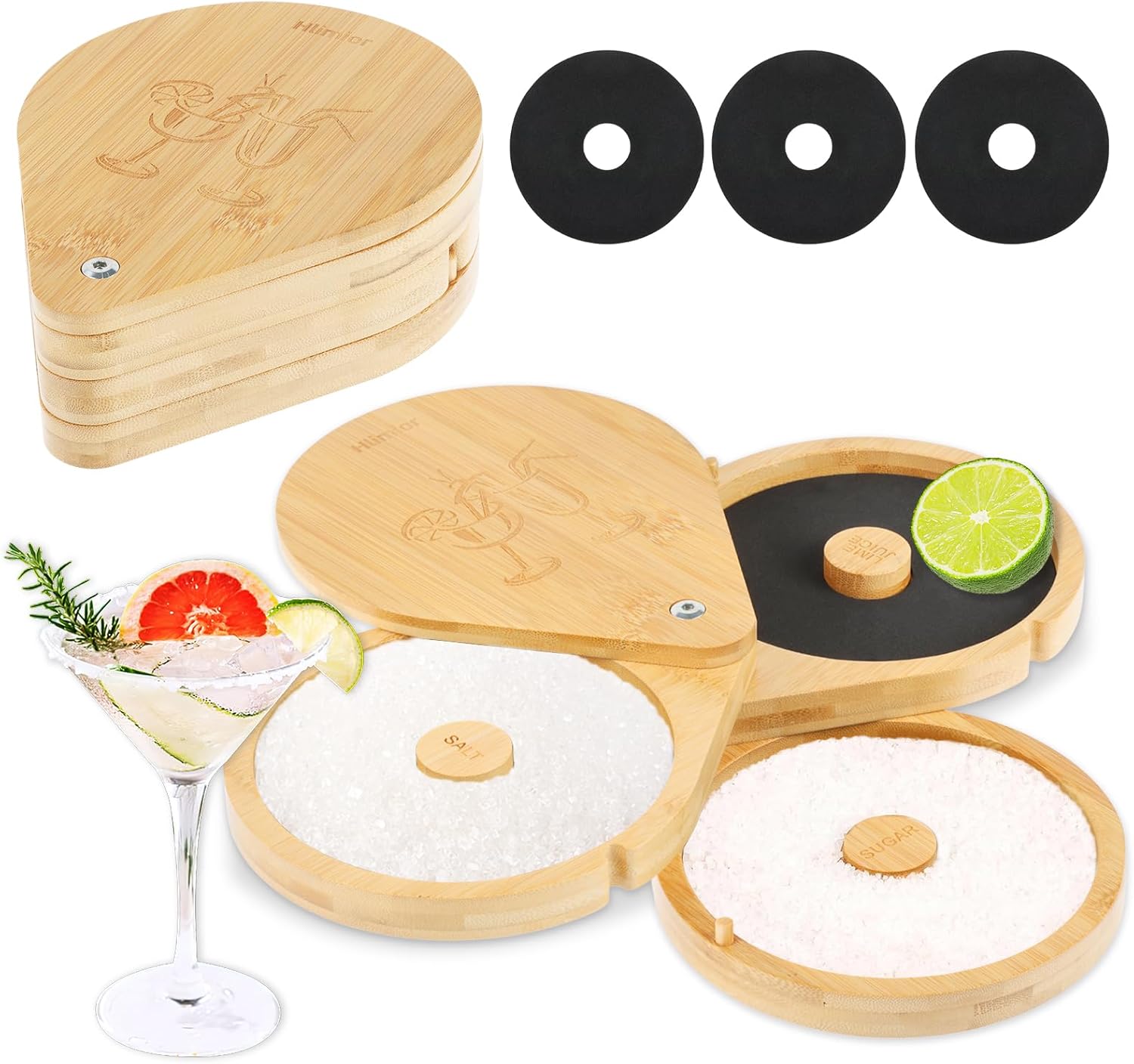 Amazon.com: Margarita Salt Rimmer Set, Bamboo 3 Tiers Bar Glass Rimmer ...