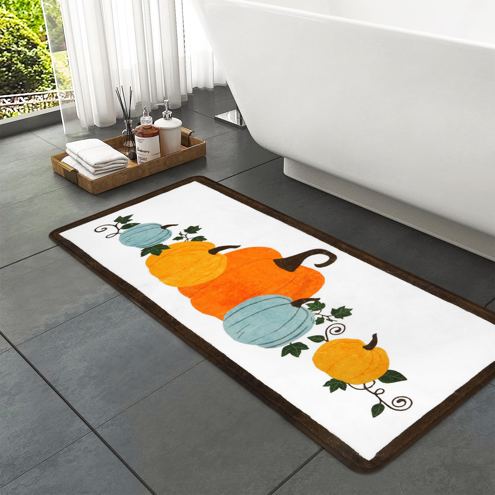 Lukinbox Halloween Bathroom Runner Rugs Fall Pumpkin Bath Mats for ...