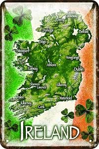 Amazon.com: Metal Tin Sign Map of Ireland Metal Embossed Sign New Metal ...